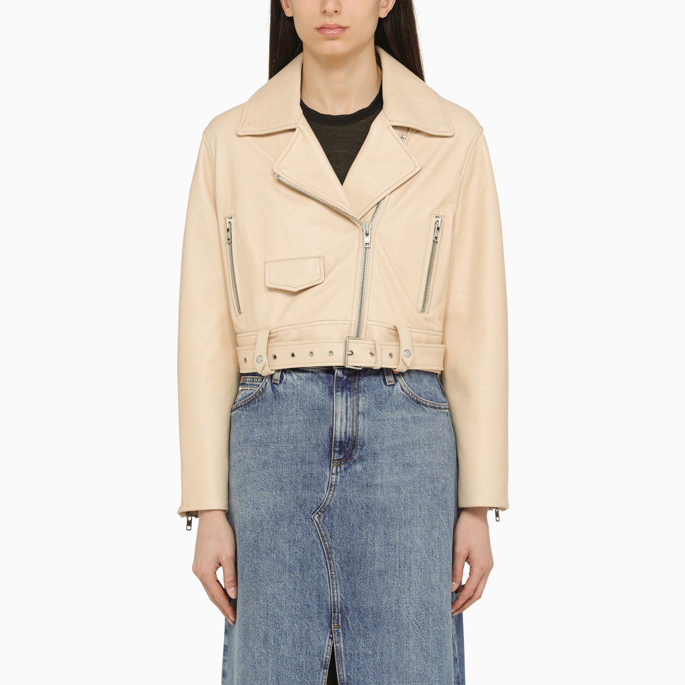 SWD by S.w.o.r.d. Milk-white leather biker jacket | TheDoubleF