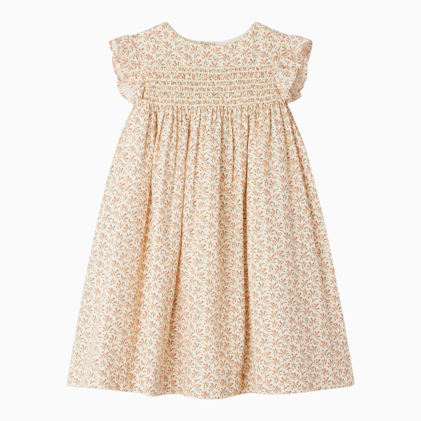 Bonpoint Beige cotton dress with floral print | TheDoubleF
