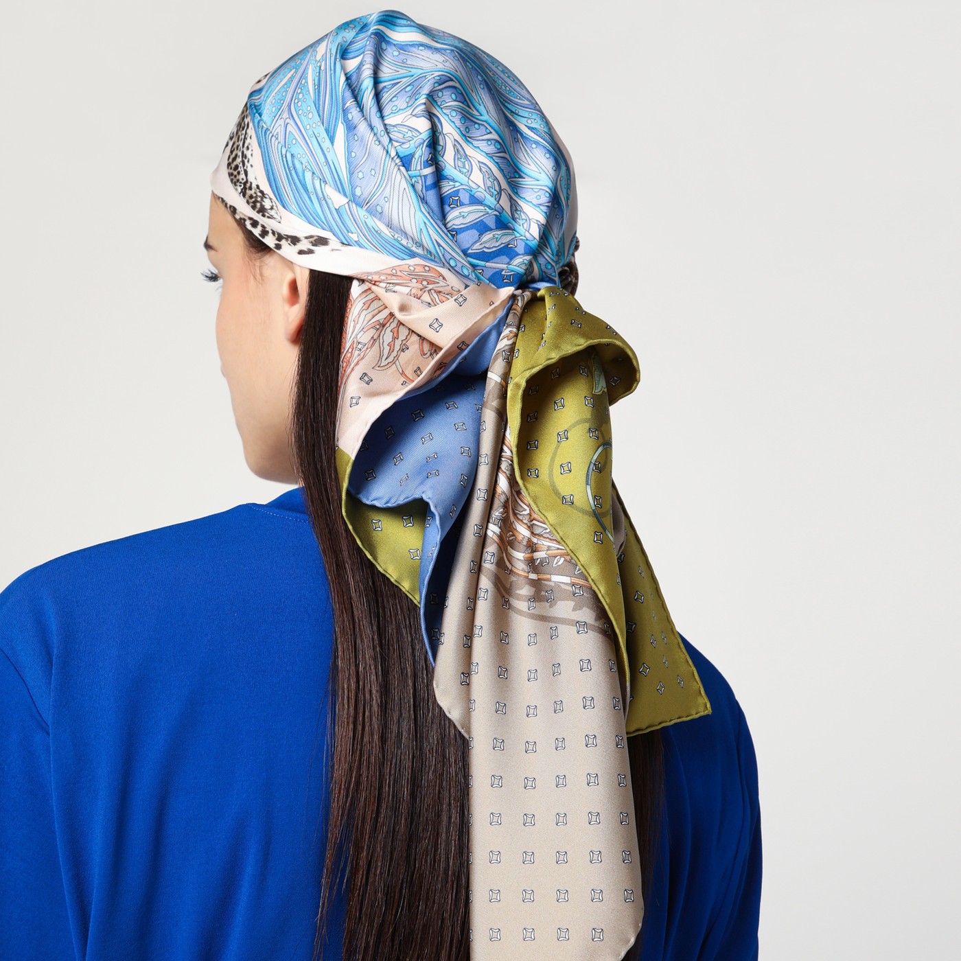 Ferragamo Green/blue silk scarf with Madras print | TheDoubleF