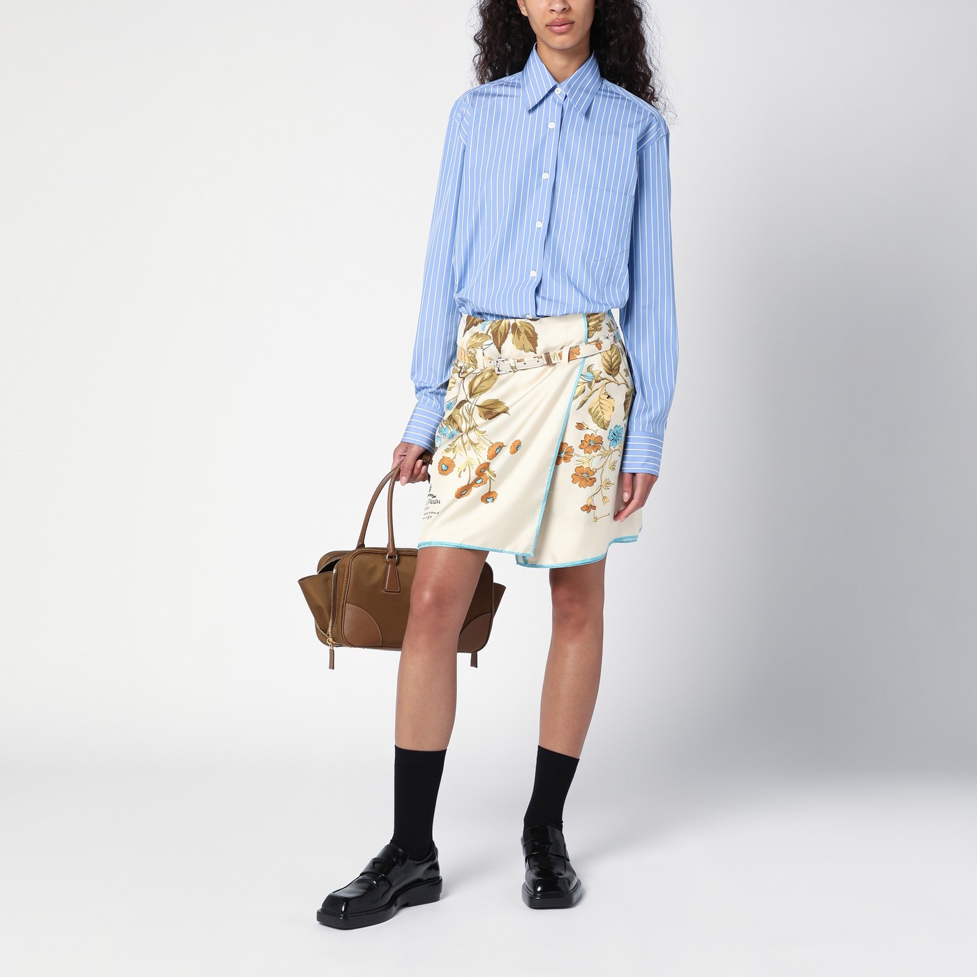 Prada Sand-coloured mini skirt with silk print | TheDoubleF