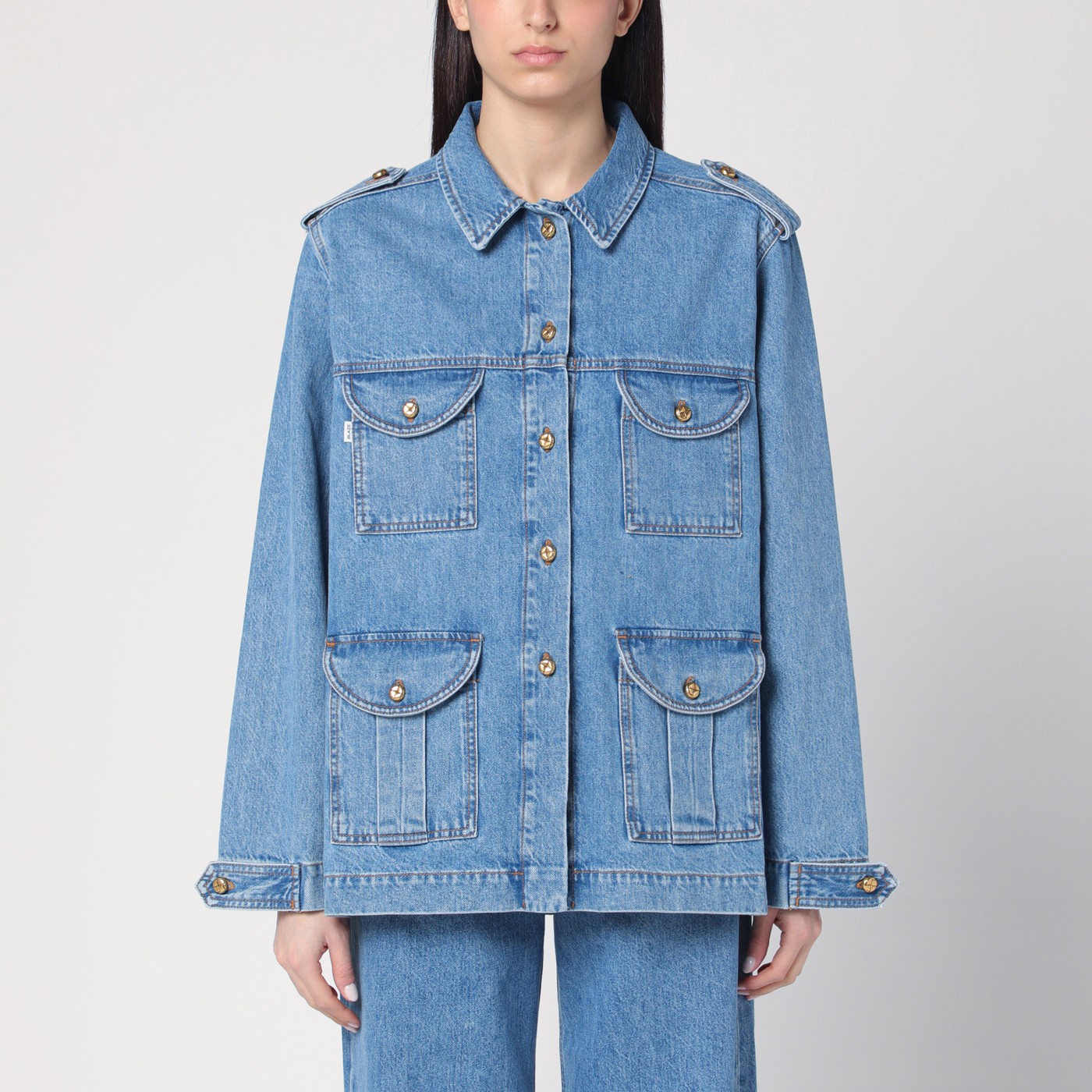 Blazé Milano Light blue denim Saharan jacket | TheDoubleF