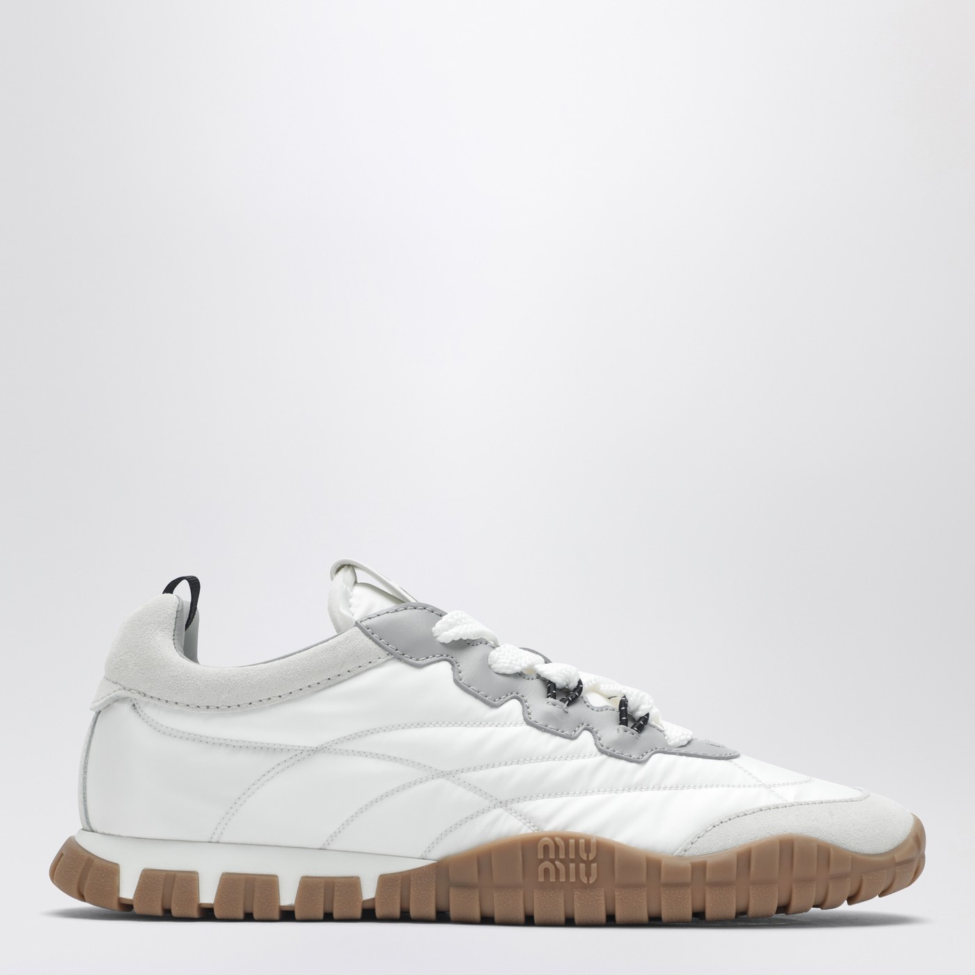 Miu Miu White Tyre sneakers in technical fabric and suede | TheDoubleF