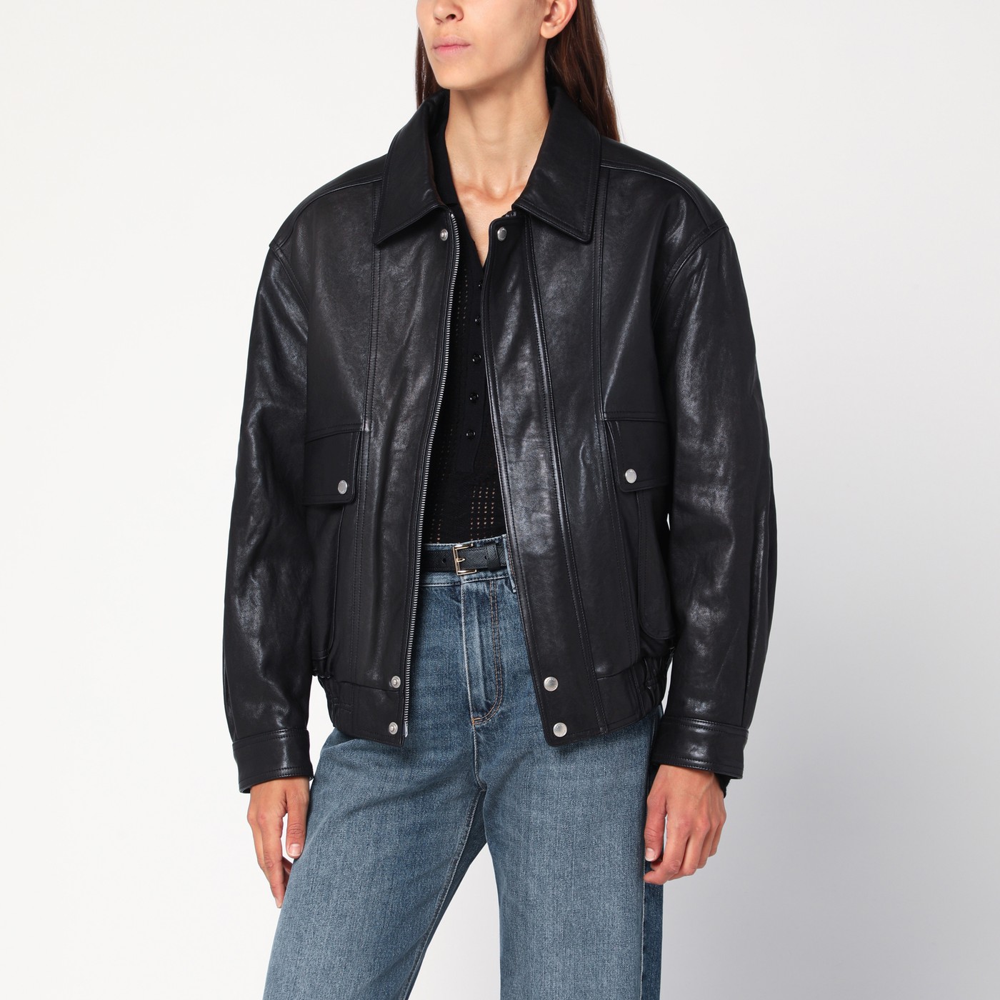 Dunst Black leather bomber jacket | TheDoubleF