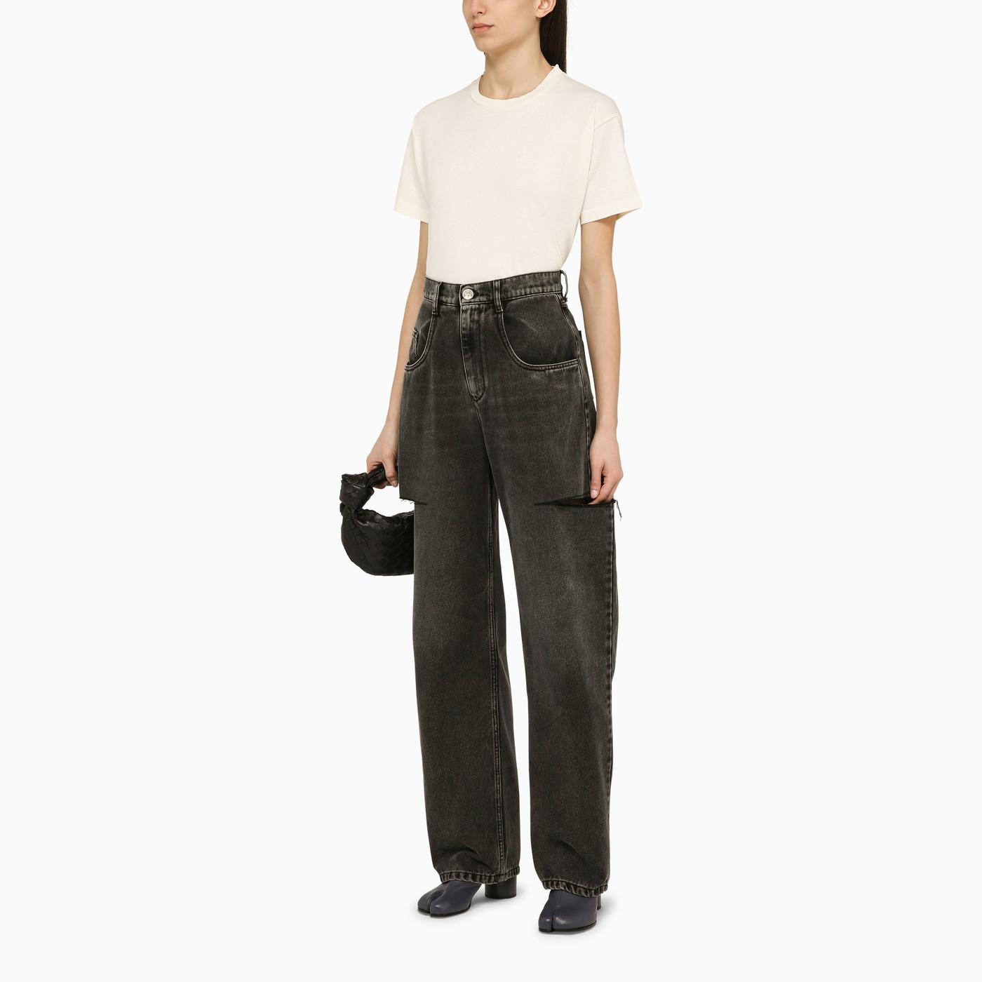 Maison Margiela Black denim jeans with side rips | TheDoubleF