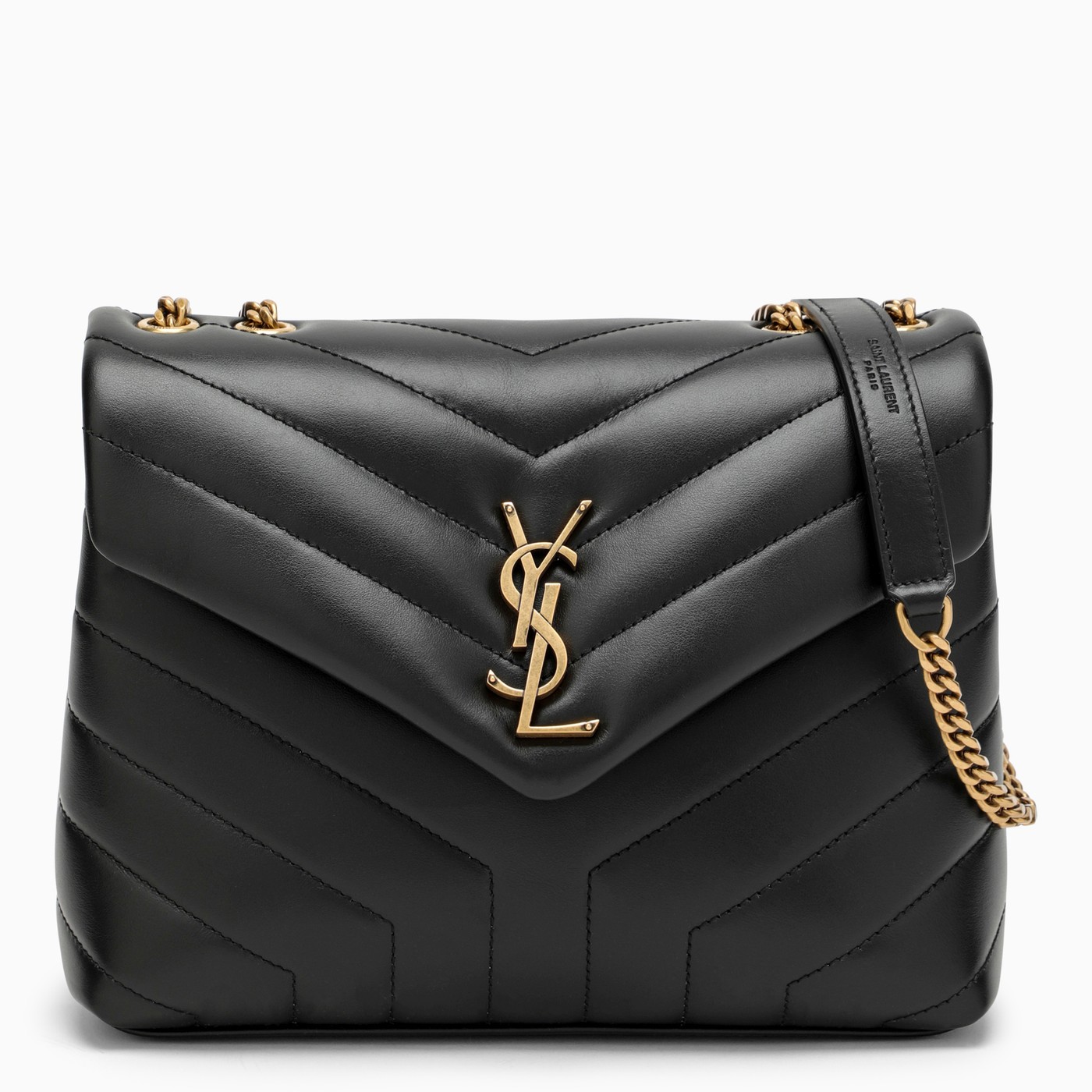 Saint Laurent Black/gold small YSL Loulou bag | TheDoubleF