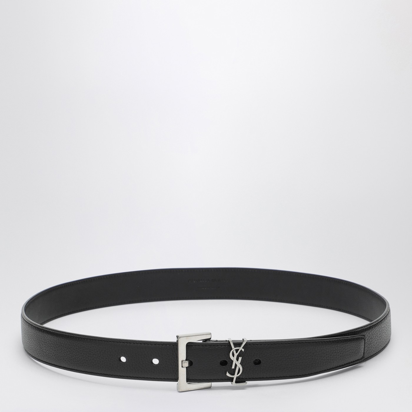 Saint Laurent Black Cassandre belt in grained leather | TheDoubleF