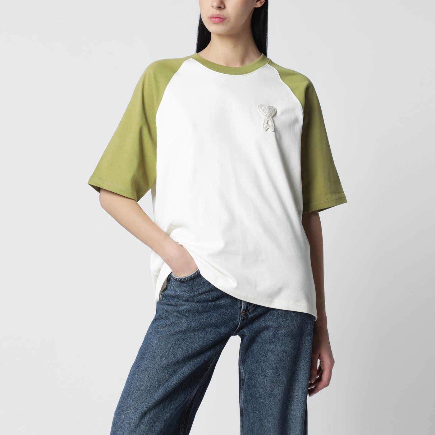 Ami Paris White/matcha Ami De Coeur T-shirt | TheDoubleF
