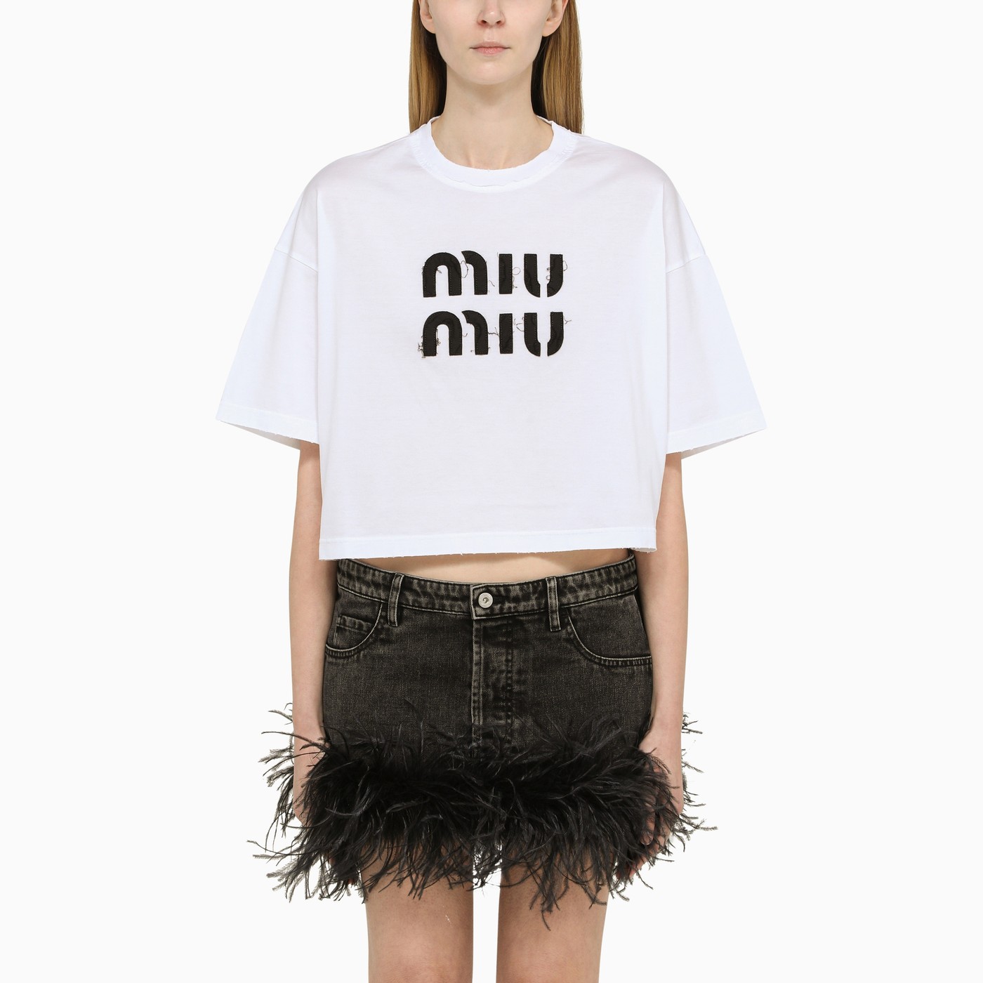 Miu Miu T-shirt cropped bianca | TheDoubleF
