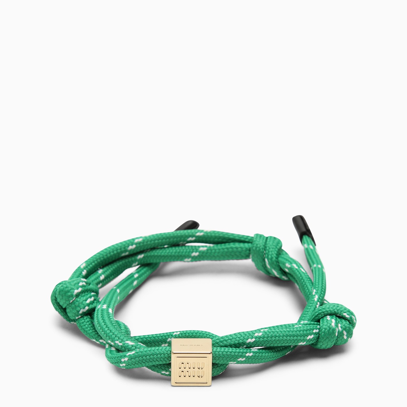 Miu Miu Emerald green rope bracelet with logo | TheDoubleF