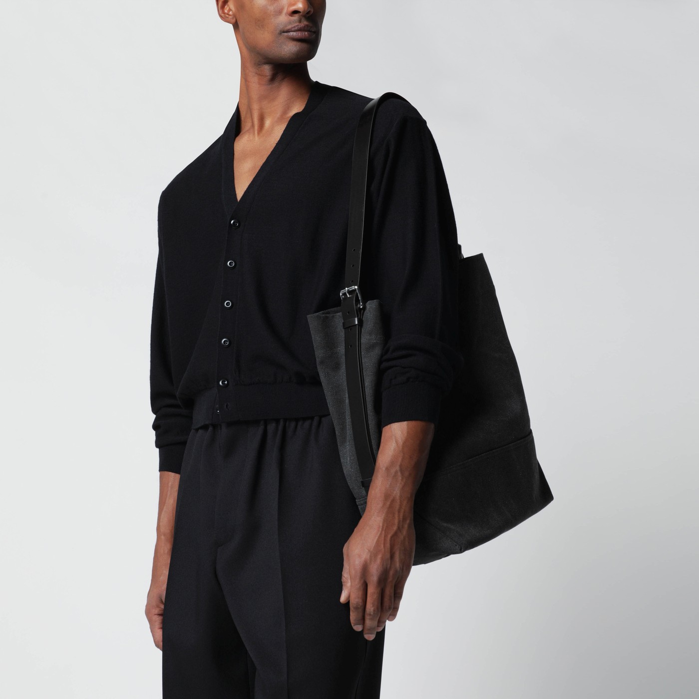 LEMAIRE Ash-black belted tote bag in cotton canvas | TheDoubleF