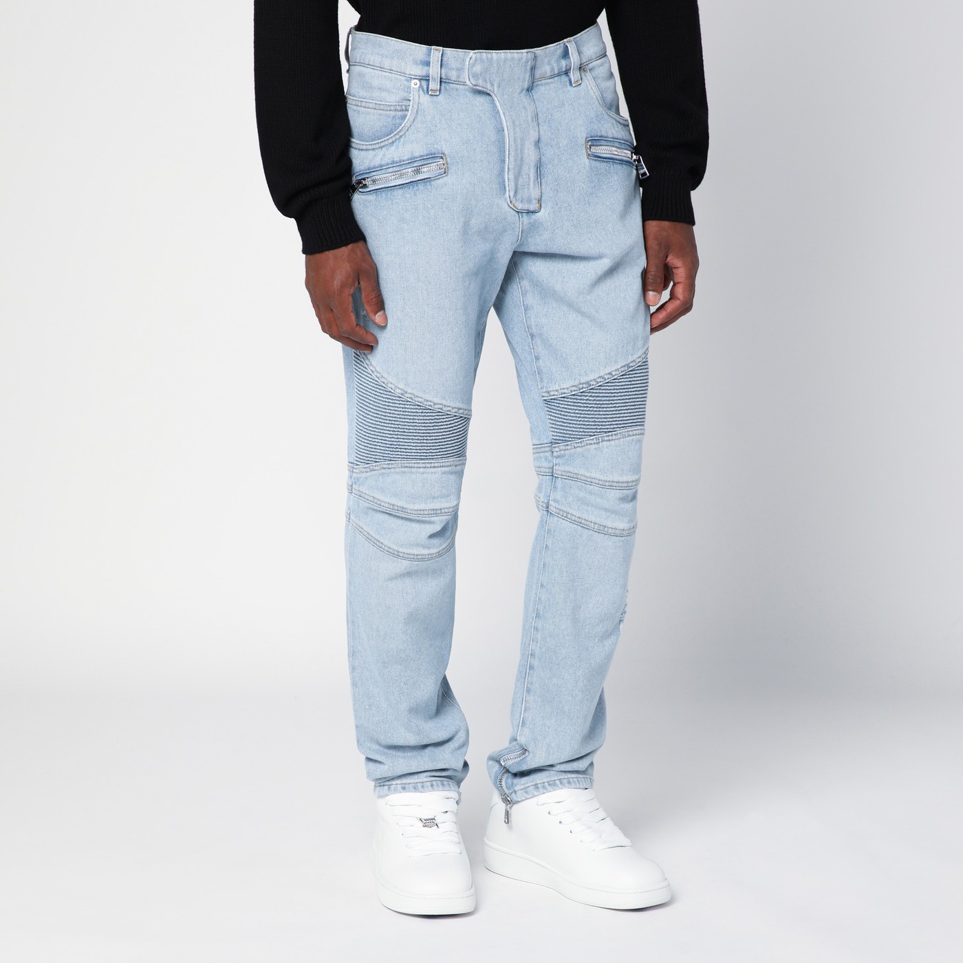 Balmain Light blue denim biker jeans | TheDoubleF