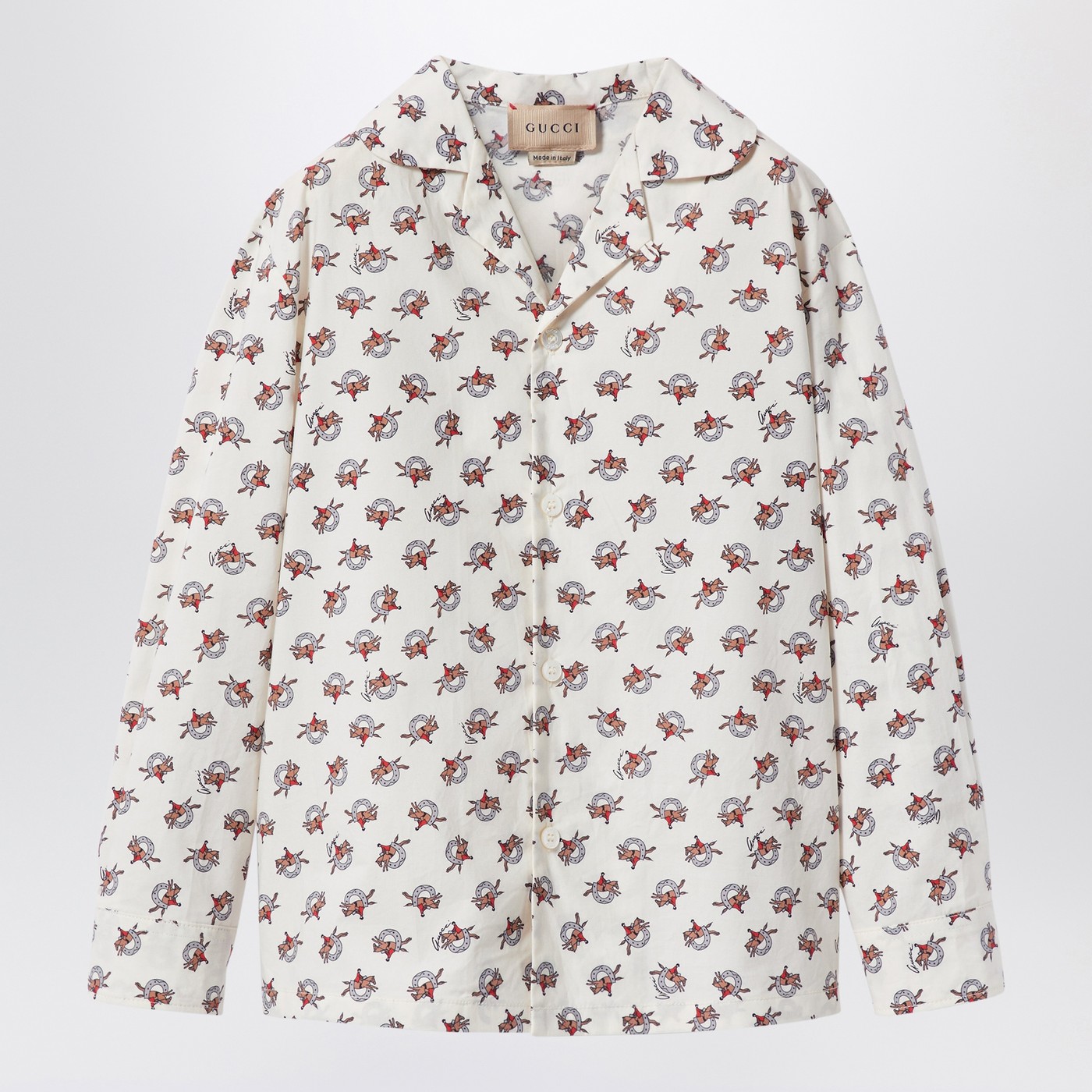 GUCCI Camicia bianca in cotone con stampa equestre | TheDoubleF