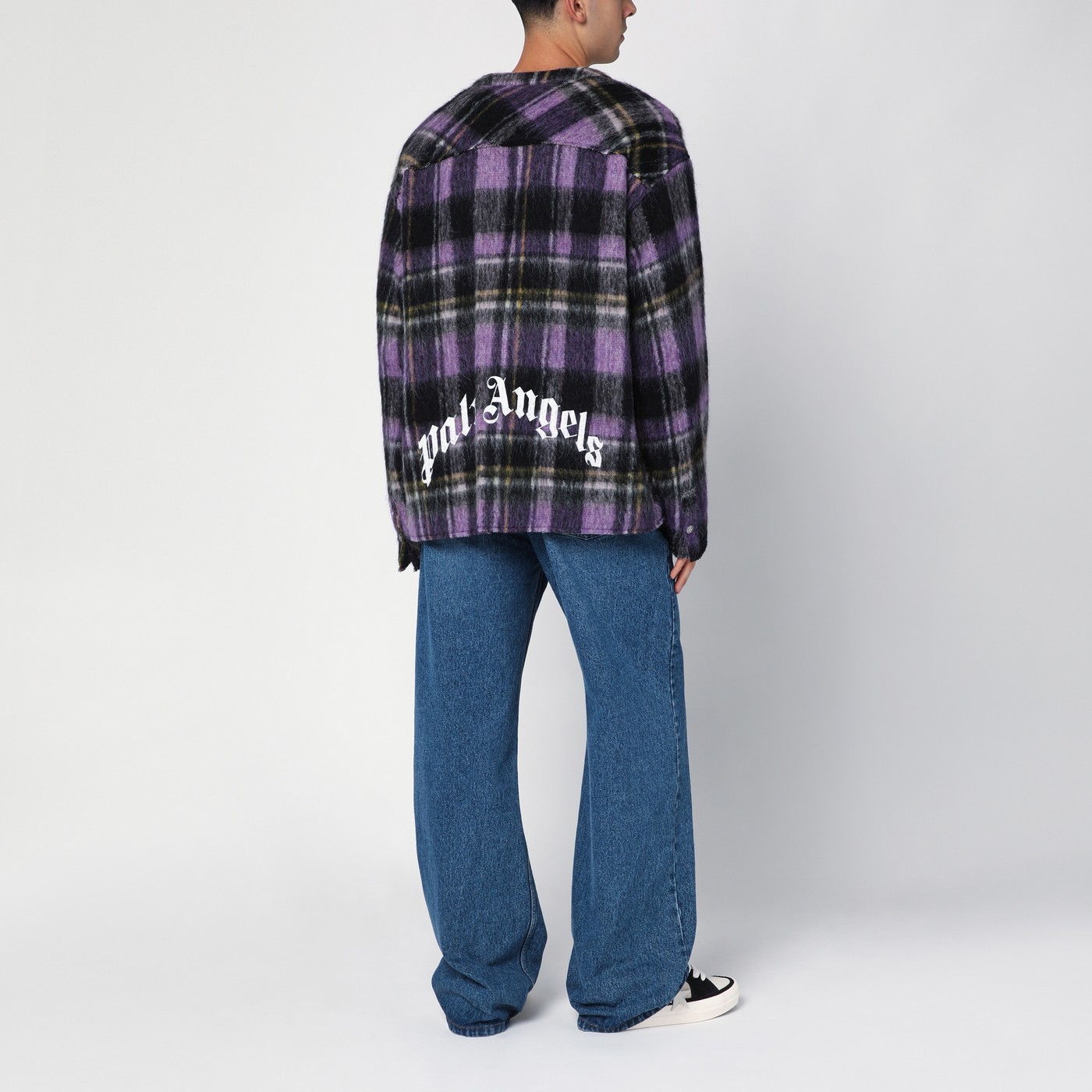 Palm Angels Over shirt in violet check wool | TheDoubleF