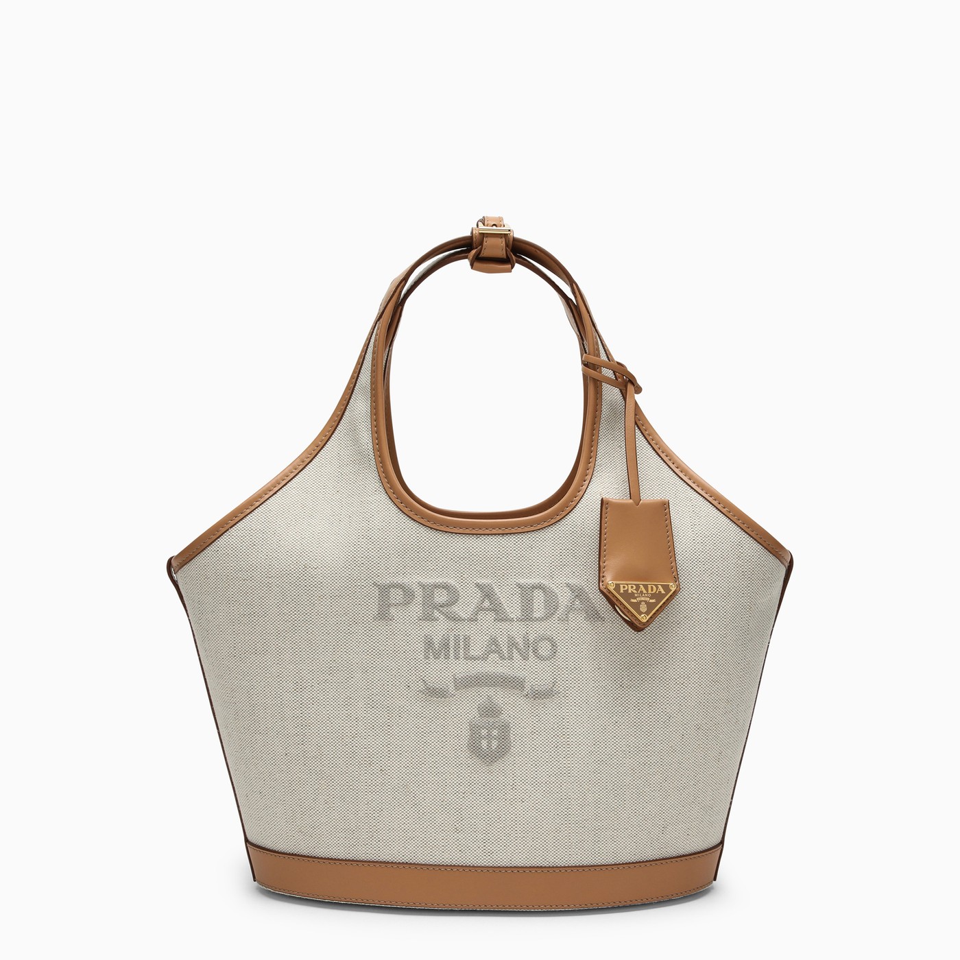 Prada Large shopping bag in linen and leather blend with logo | TheDoubleF