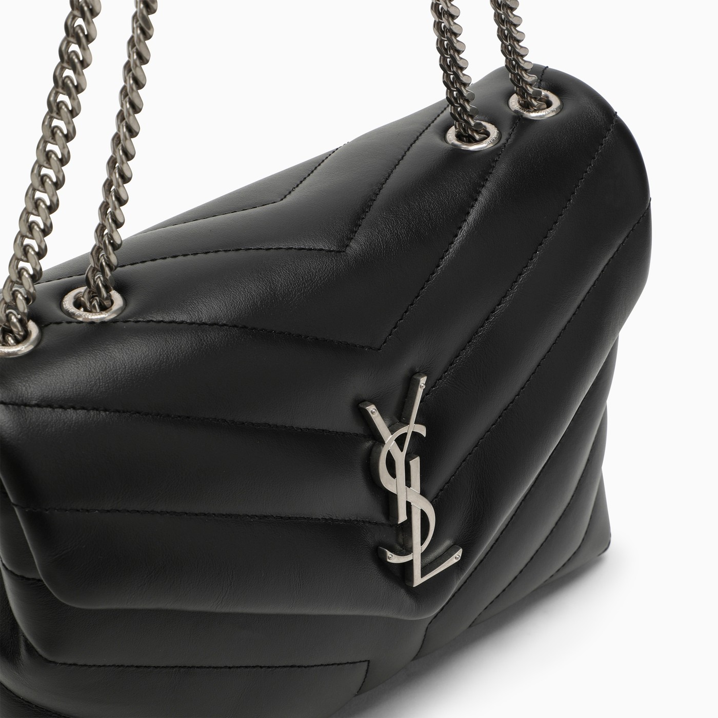 Saint Laurent Black/silver small YSL Loulou bag | TheDoubleF