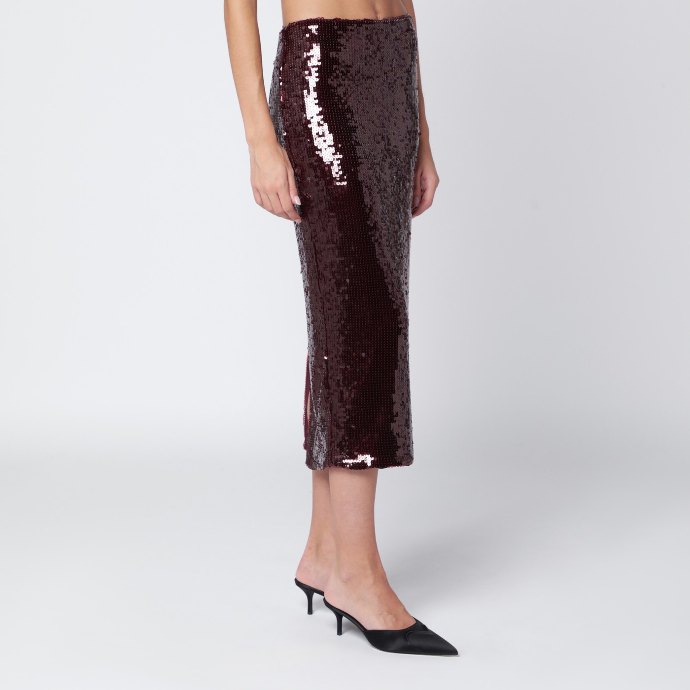 ROTATE Birger Christensen Jupe crayon bordeaux à sequins | TheDoubleF