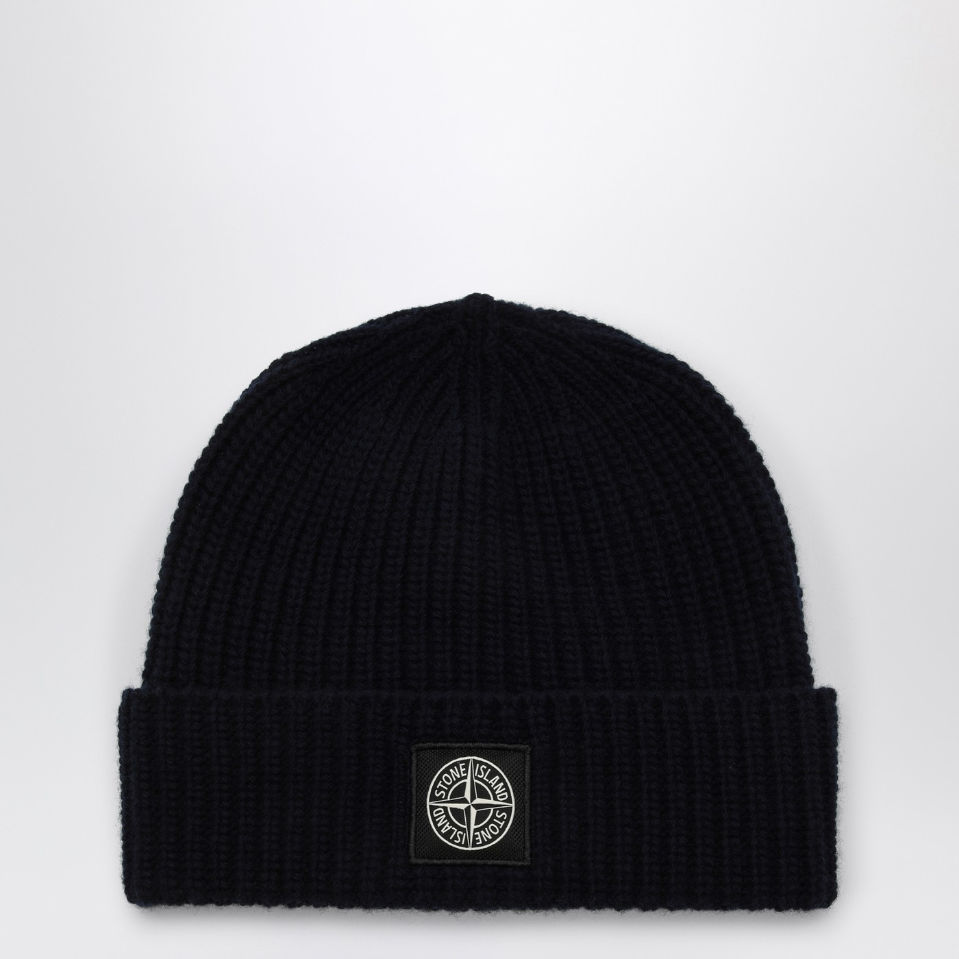 Stone Island Bonnet bleu marine en laine avec écusson logo | TheDoubleF