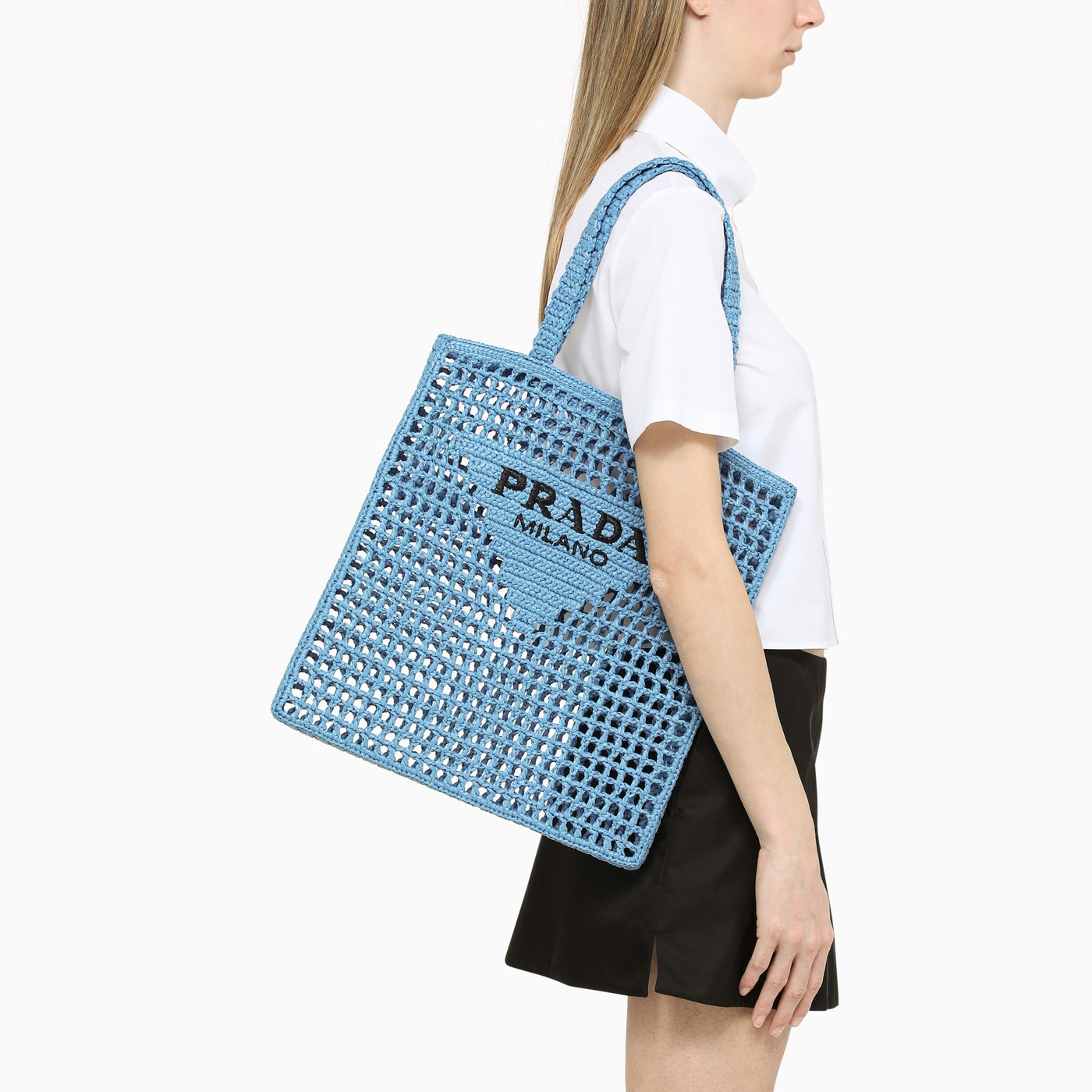 Prada Sac tote crochet azur avec logo | TheDoubleF