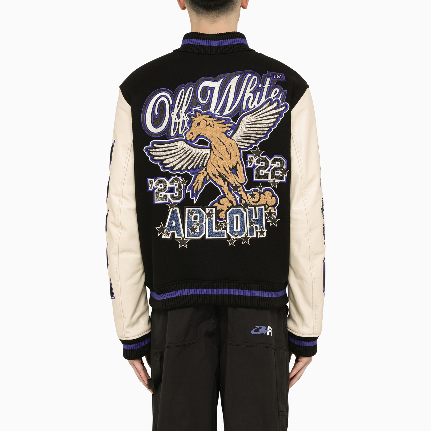 Off-White™ Black/ivory bomber jacket with patches | TheDoubleF