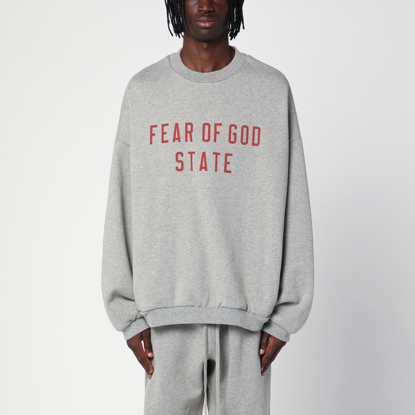 Fear of God Essentials Grey crewneck sweatshirt with logo | TheDoubleF