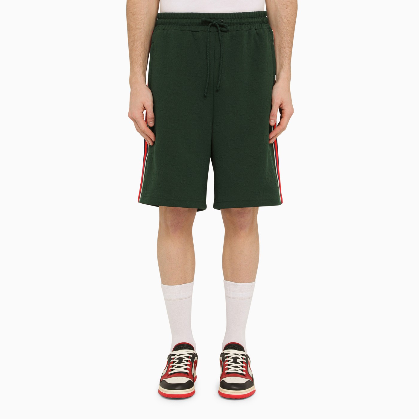 GUCCI Bottle green jersey short with Web detailing | TheDoubleF