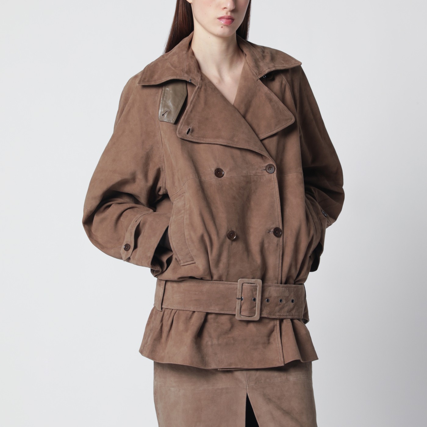 ROTATE Birger Christensen Giacca oversize marrone in suede | TheDoubleF