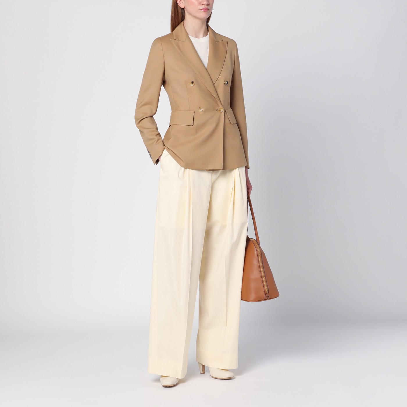 Max Mara Honey-coloured wool double-breasted blazer | TheDoubleF