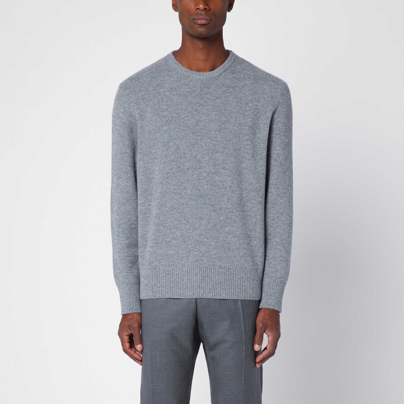 Thom Browne Grey wool sweater with tricolour detail | TheDoubleF