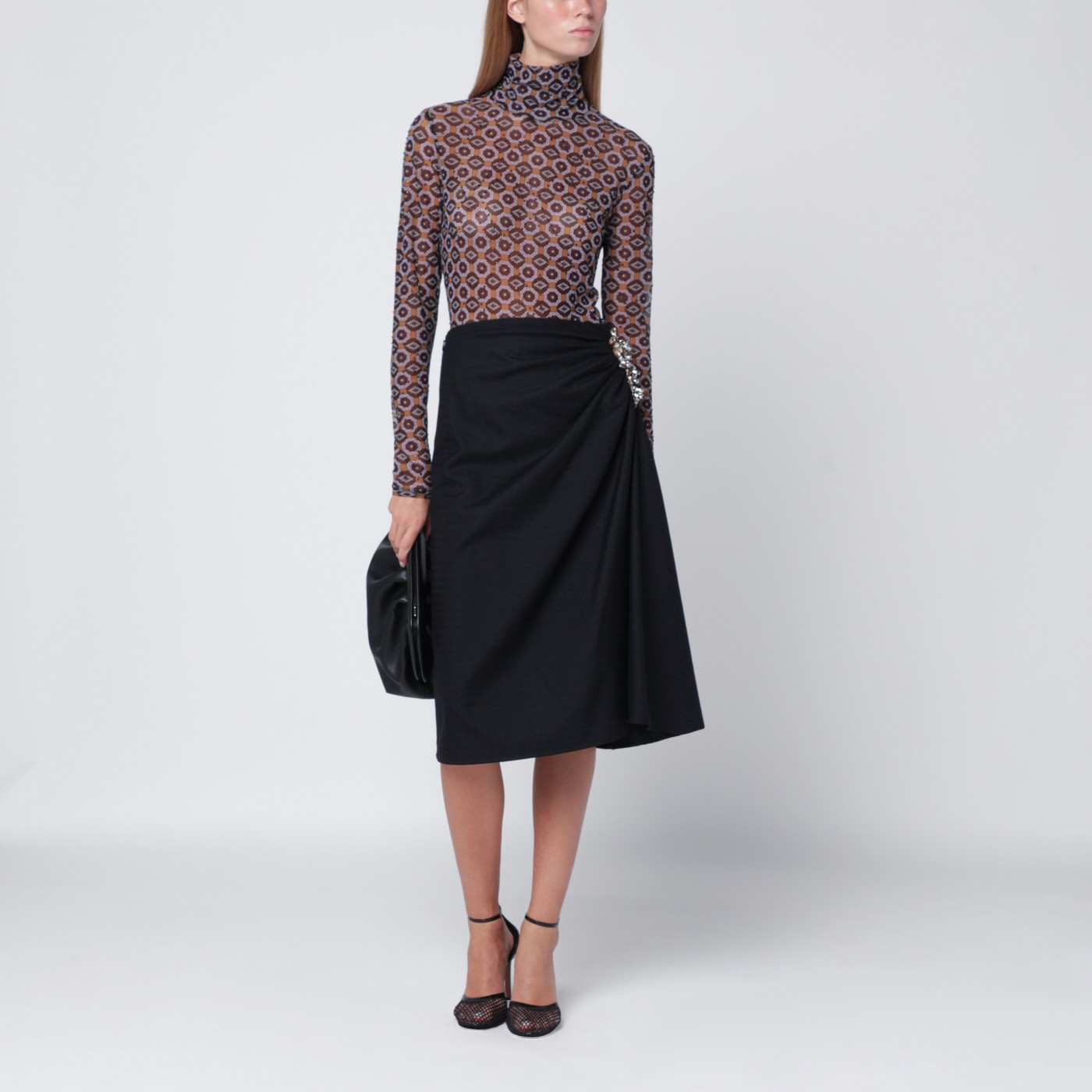 Dries Van Noten Semi-transparent brown print turtleneck jumper | TheDoubleF