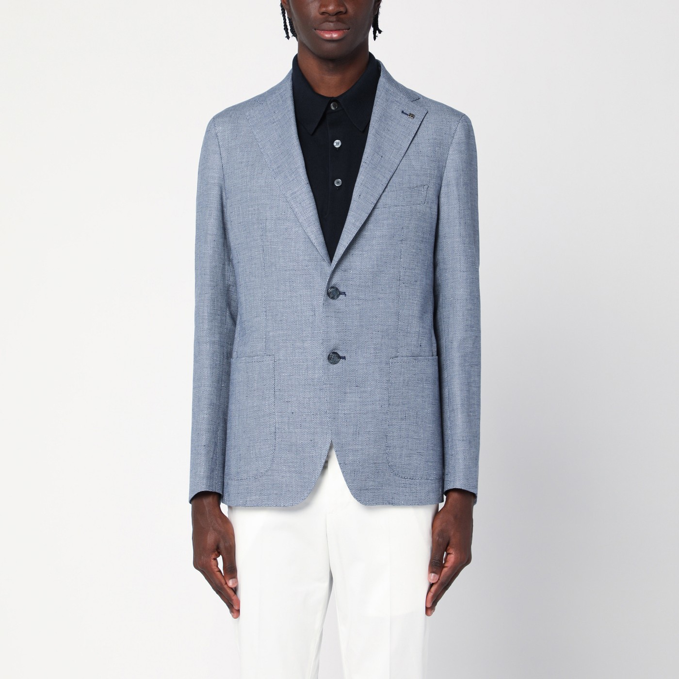 Tagliatore Light blue single-breasted jacket in linen and cotton ...