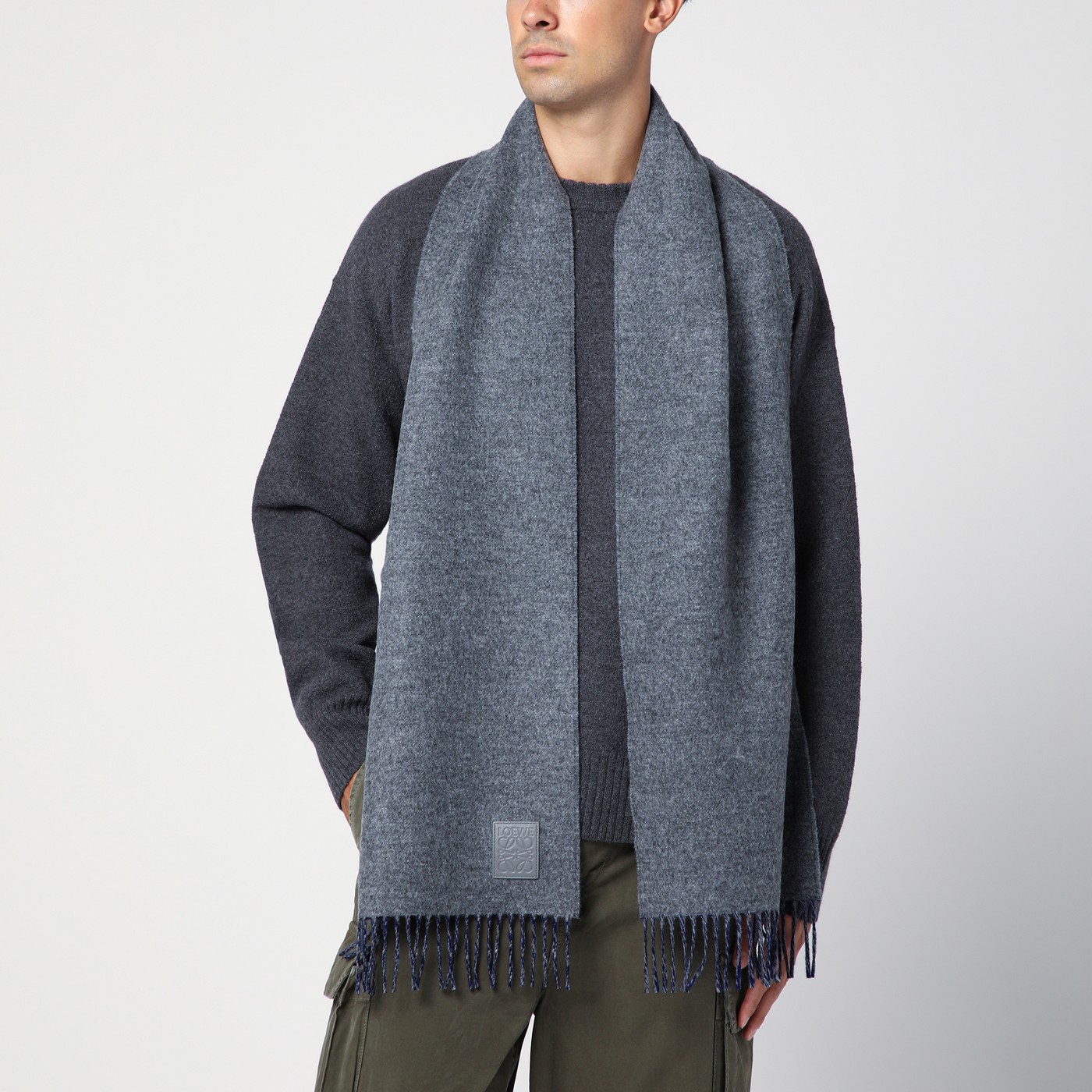 Loewe Grey/blue wool and cashmere scarf | TheDoubleF