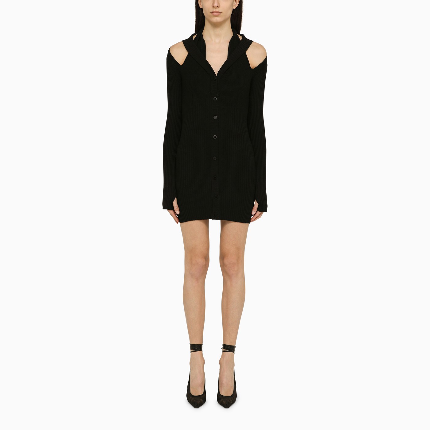 ANDREĀDAMO Black ribbed mini dress with cut out | TheDoubleF