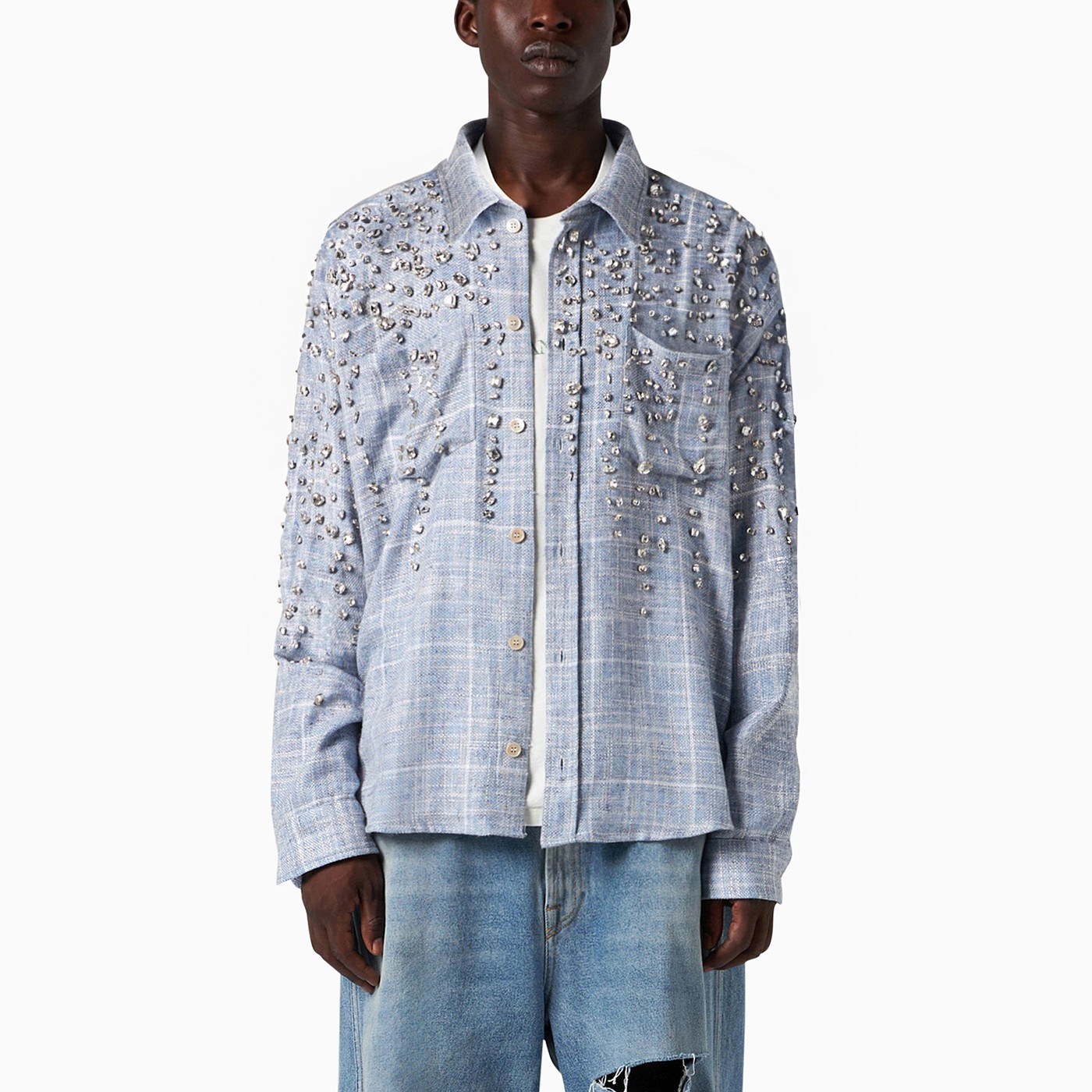 1989 STUDIO Embroidered flannel shirt Sky Blue | TheDoubleF