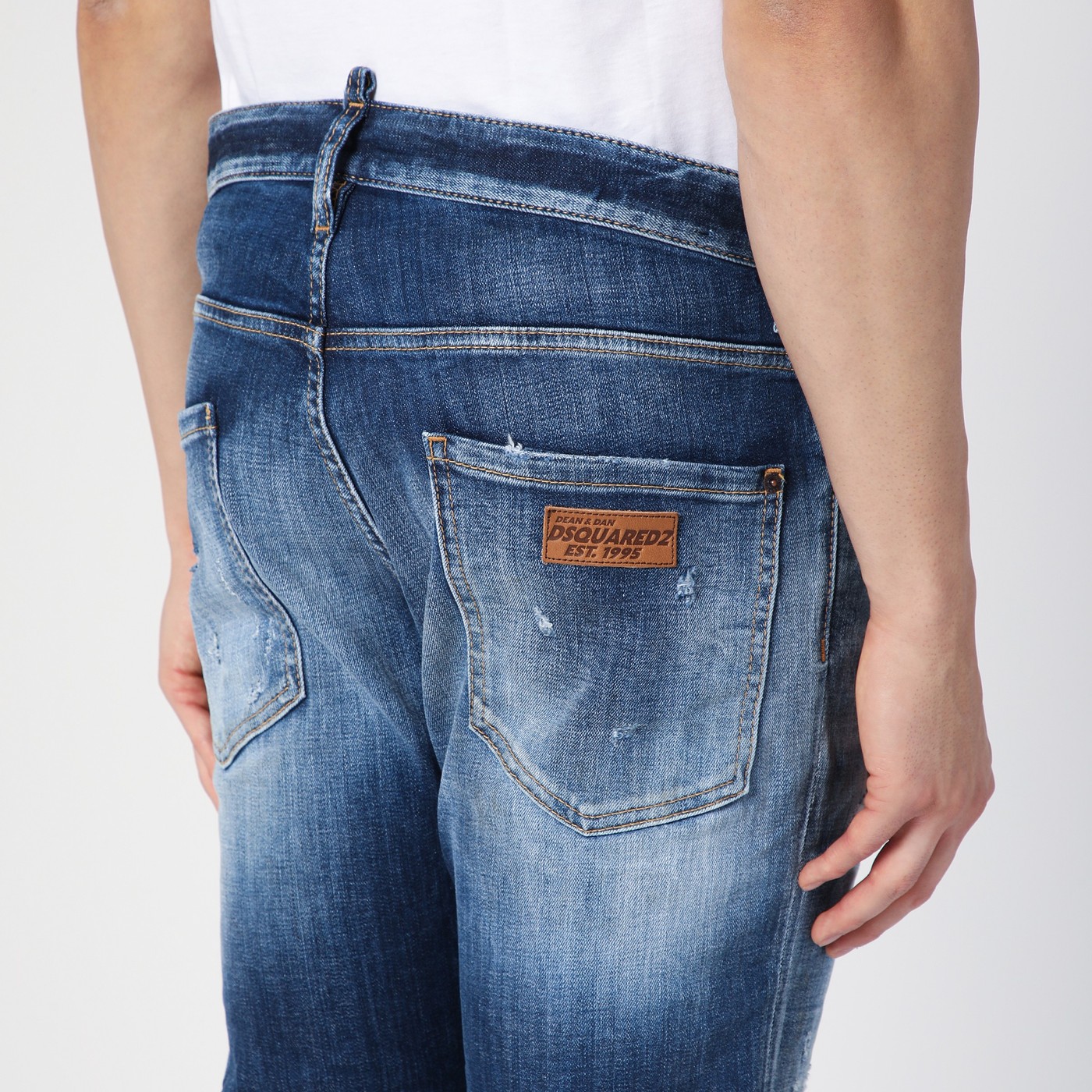 Dsquared2 Navy blue washed denim jeans with wear | TheDoubleF