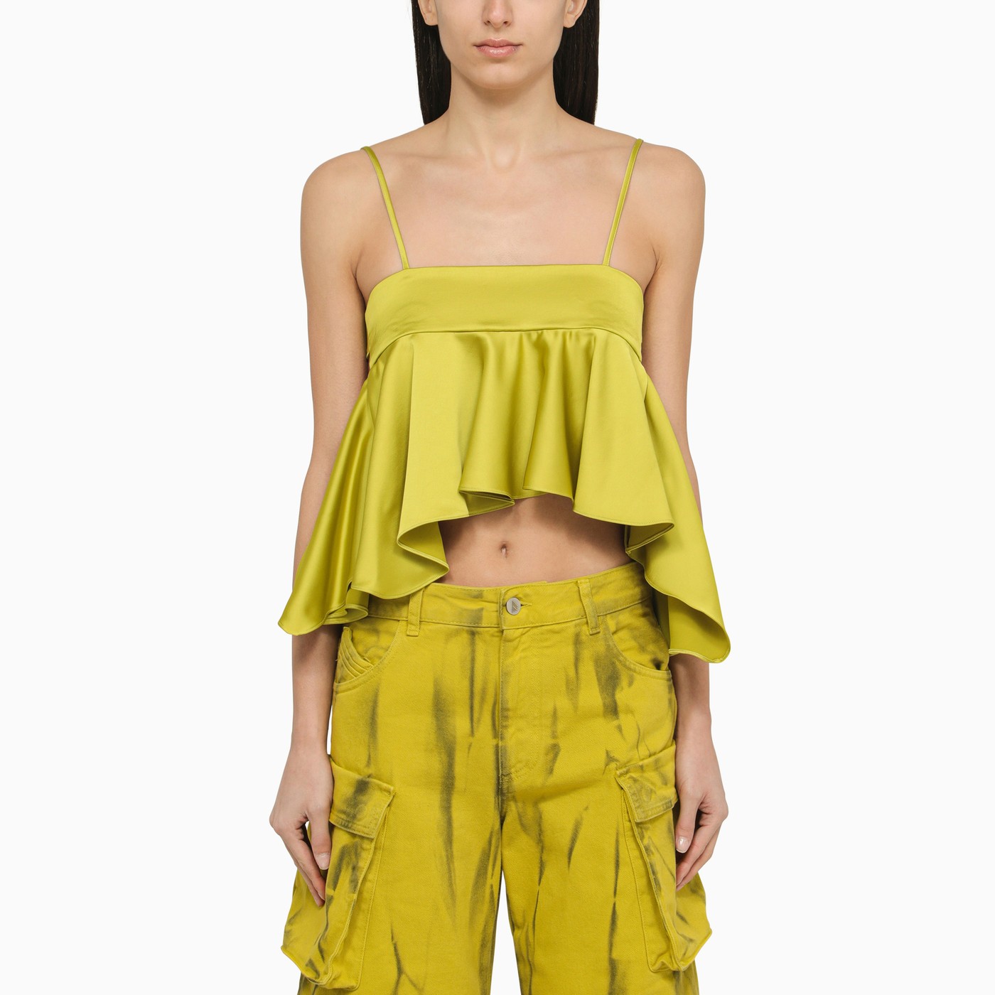 The Attico Lime-coloured satin ruffle top | TheDoubleF