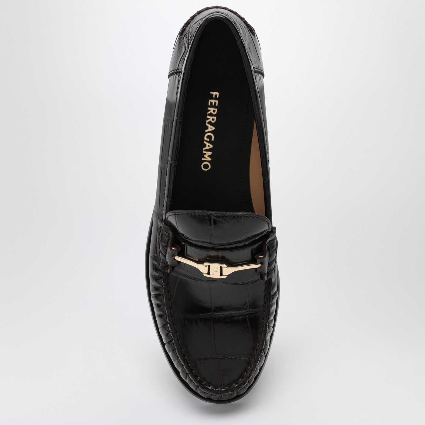 Ferragamo Dark Brown Moccasin new Vara chain | TheDoubleF