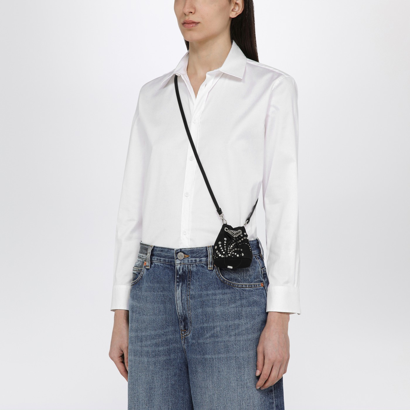 Prada Black nylon mini pouch with crystals | TheDoubleF