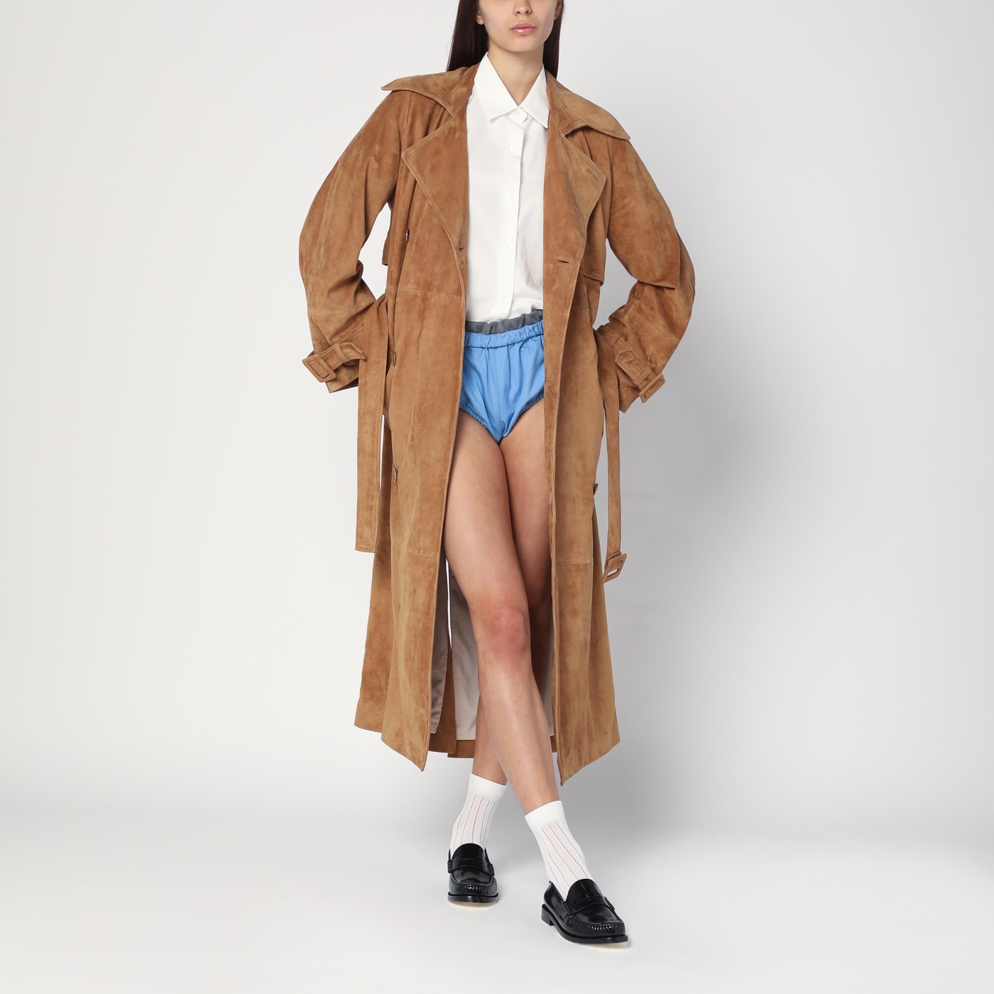 Sword 6644 Double-breasted trench coat in suede leather | TheDoubleF