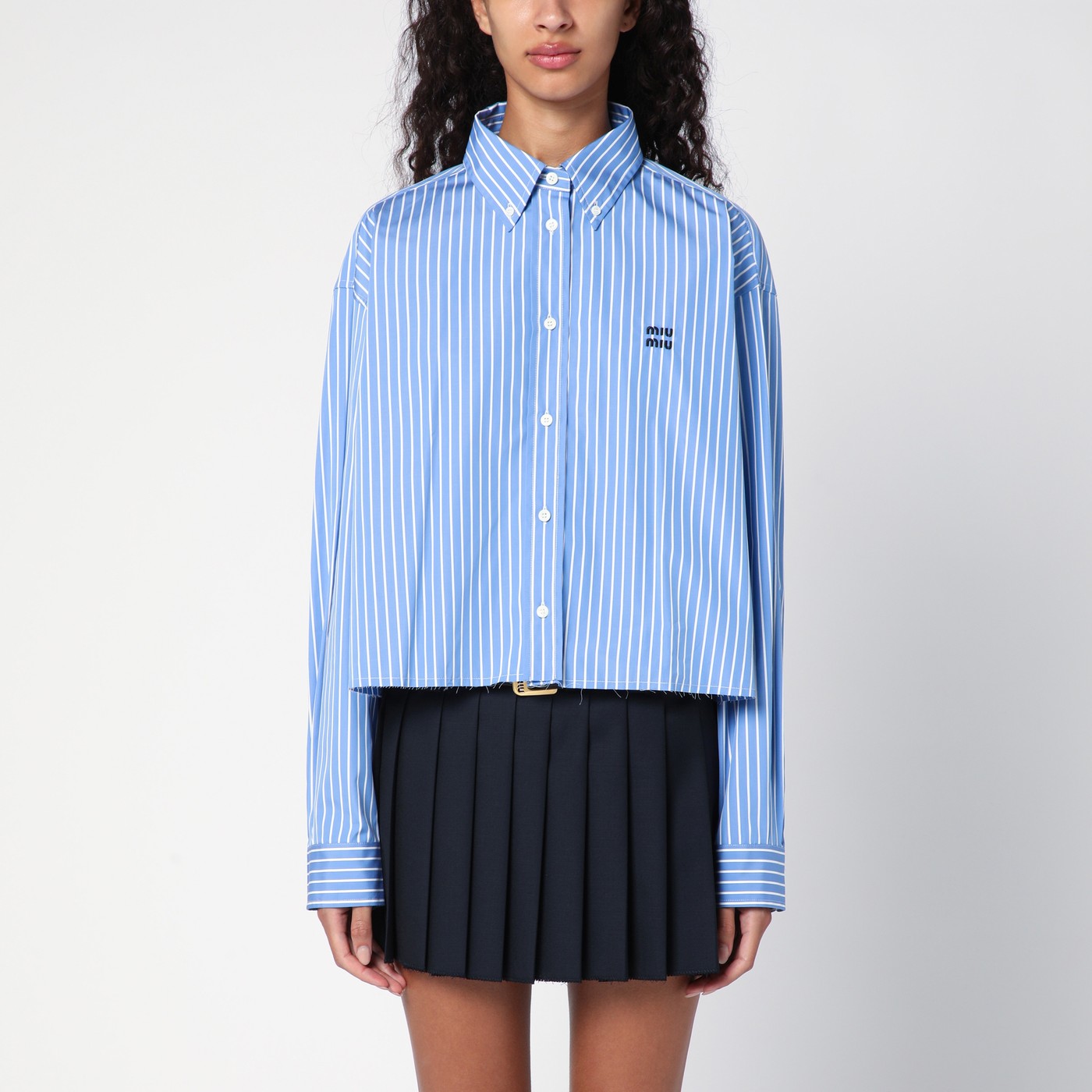 Miu Miu Blue striped shirt with logo | TheDoubleF