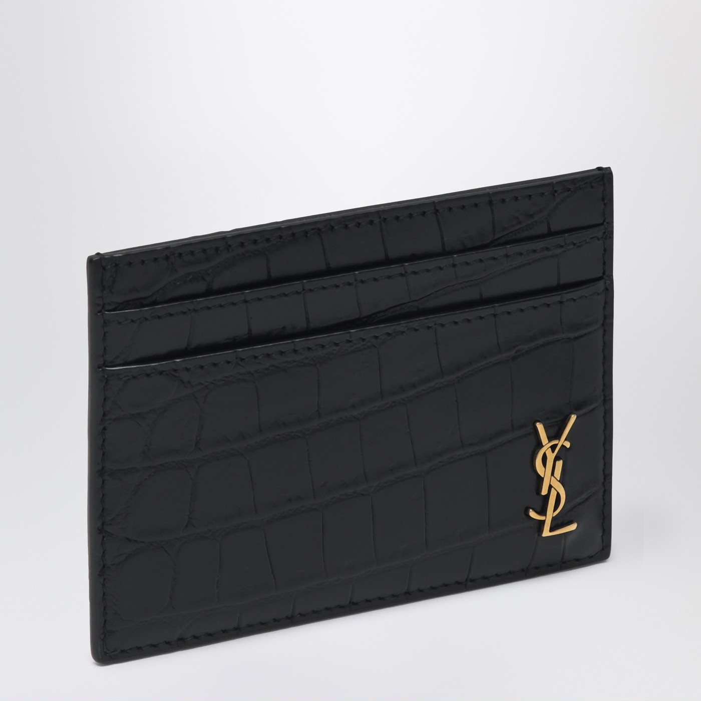 Saint Laurent Tiny card holder cassandre black crocodile effect ...
