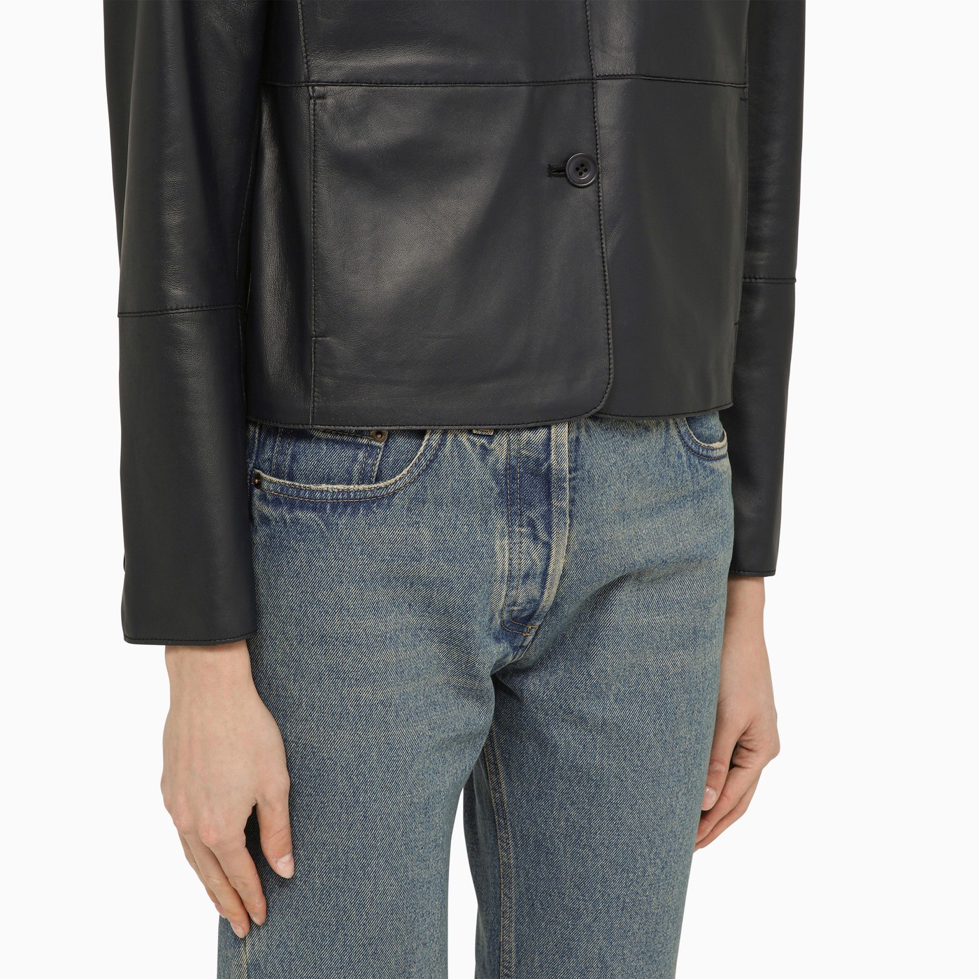 SWD by S.w.o.r.d. Blue single-breasted leather jacket | TheDoubleF