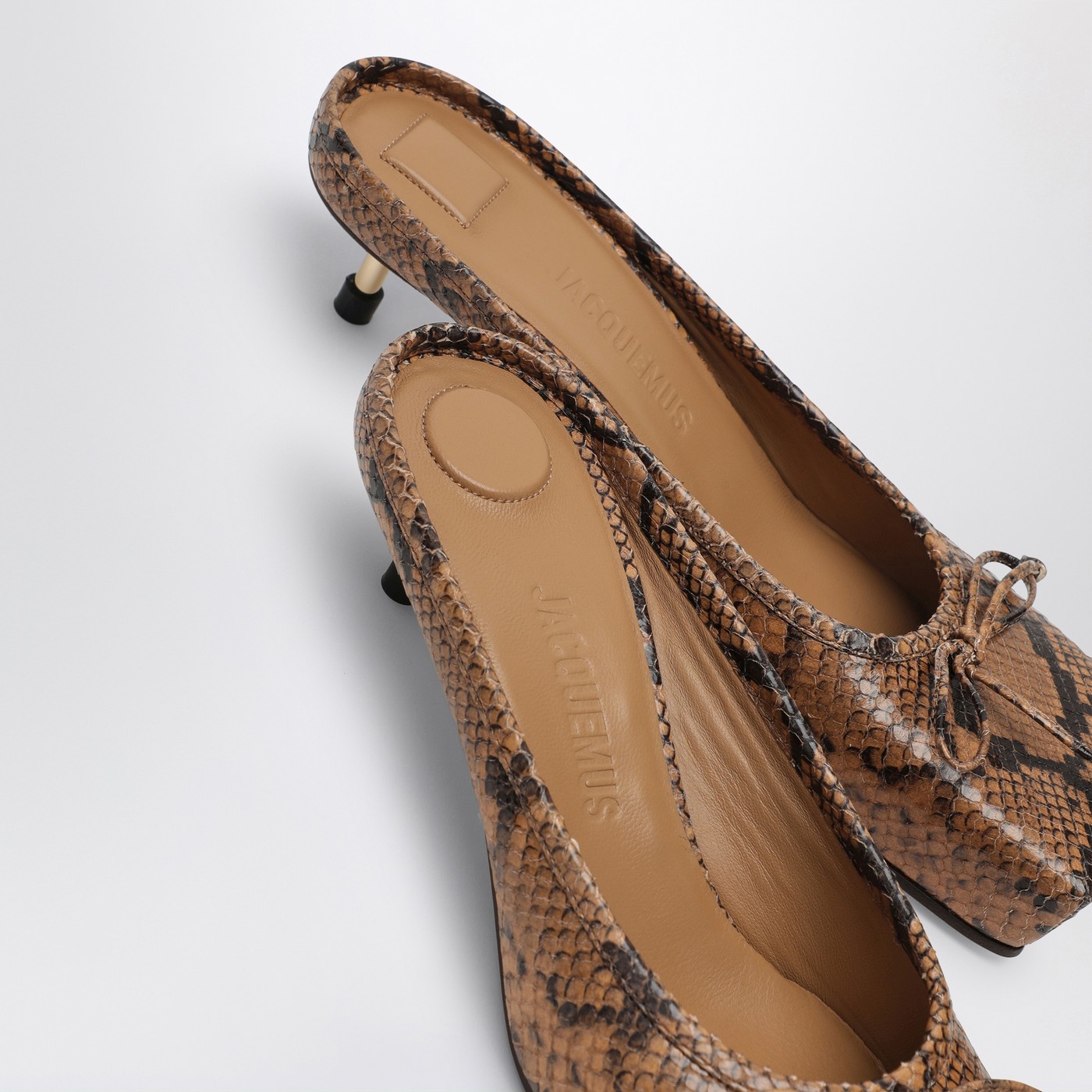 JACQUEMUS Le Ballet square mule in brown python effect | TheDoubleF