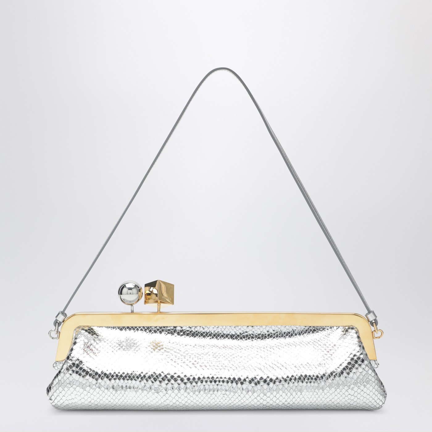 JACQUEMUS Salon mirror-effect snakeskin leather pouch | TheDoubleF