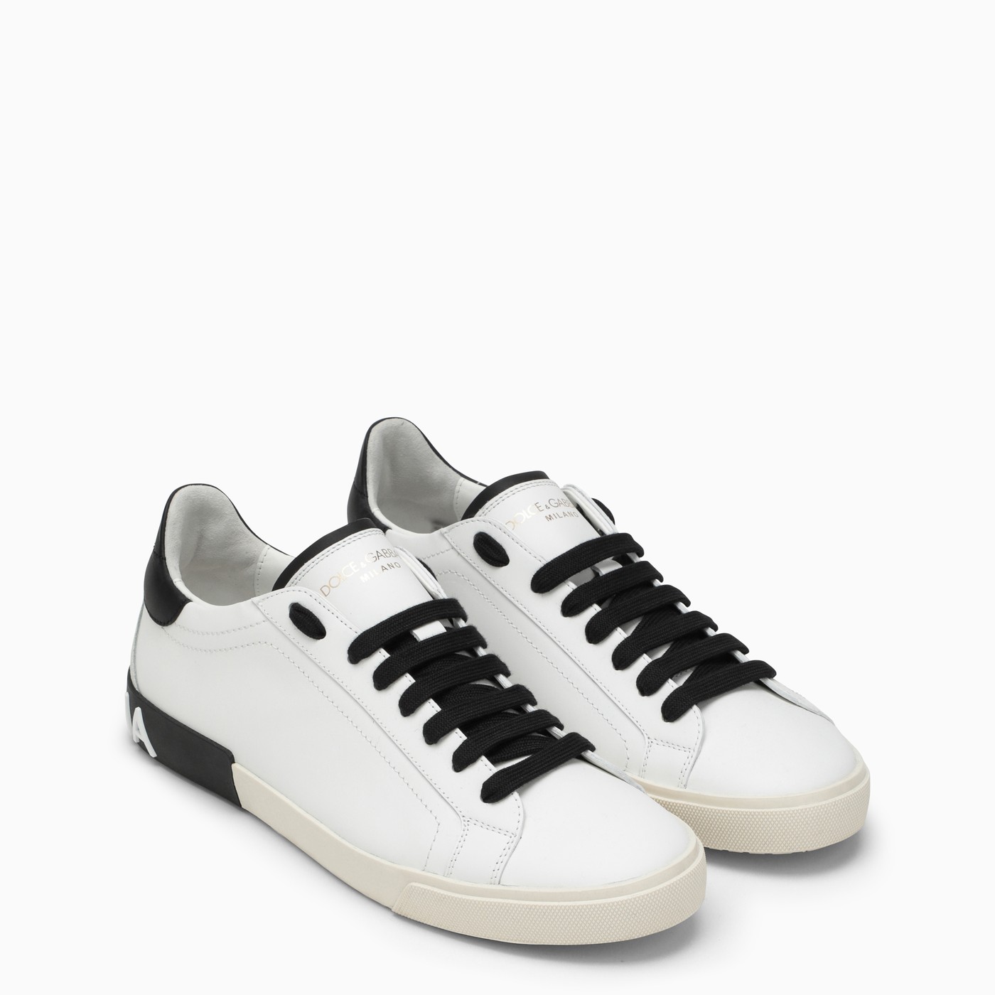 Dolce&Gabbana Portofino Vintage white/black leather trainer | TheDoubleF