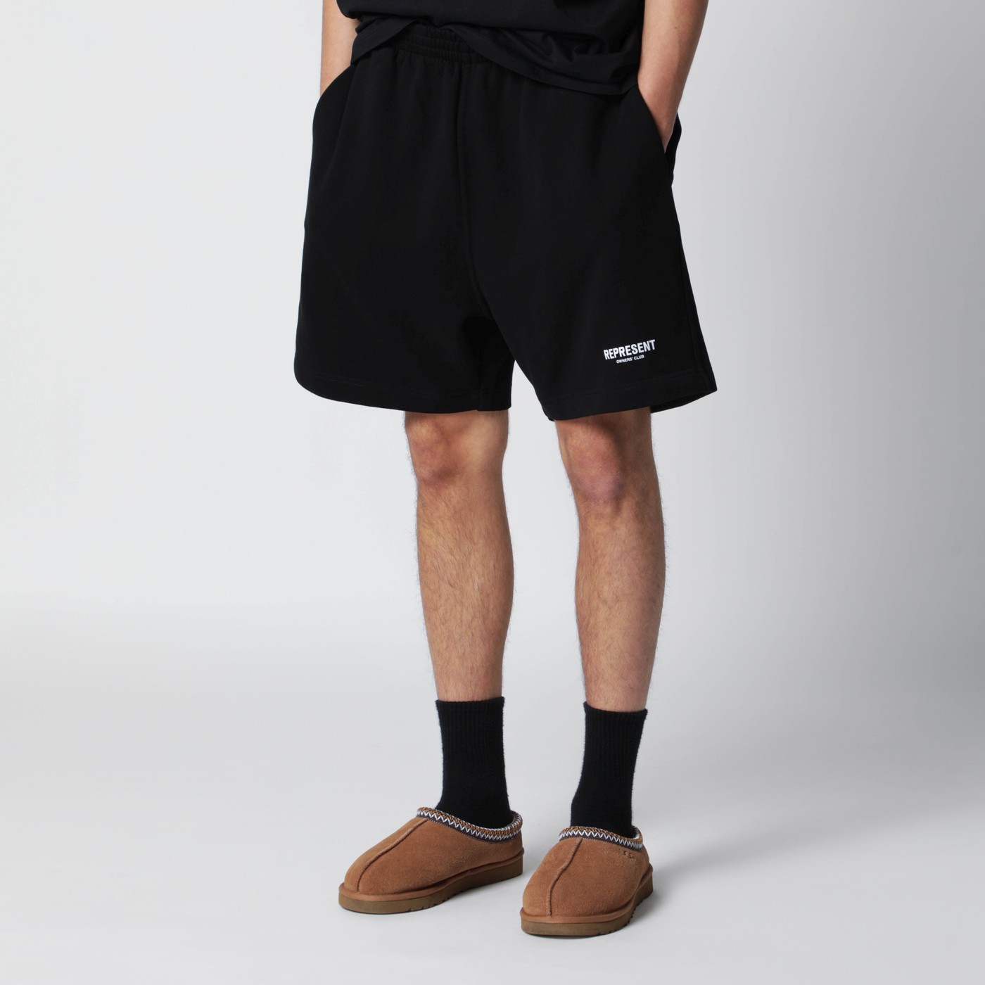 Represent Black cotton shorts with logo | TheDoubleF