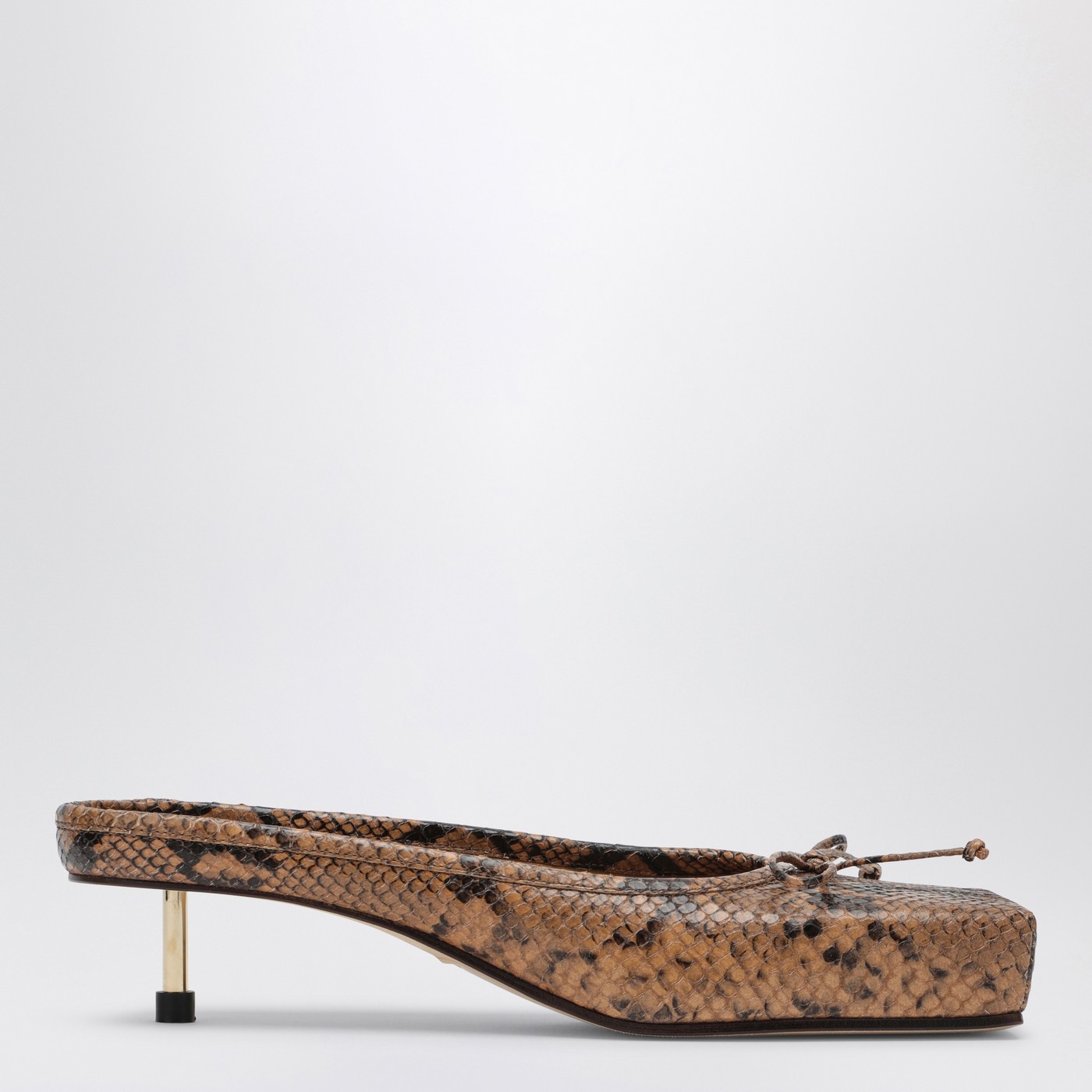 JACQUEMUS Le Ballet square mule in brown python effect | TheDoubleF