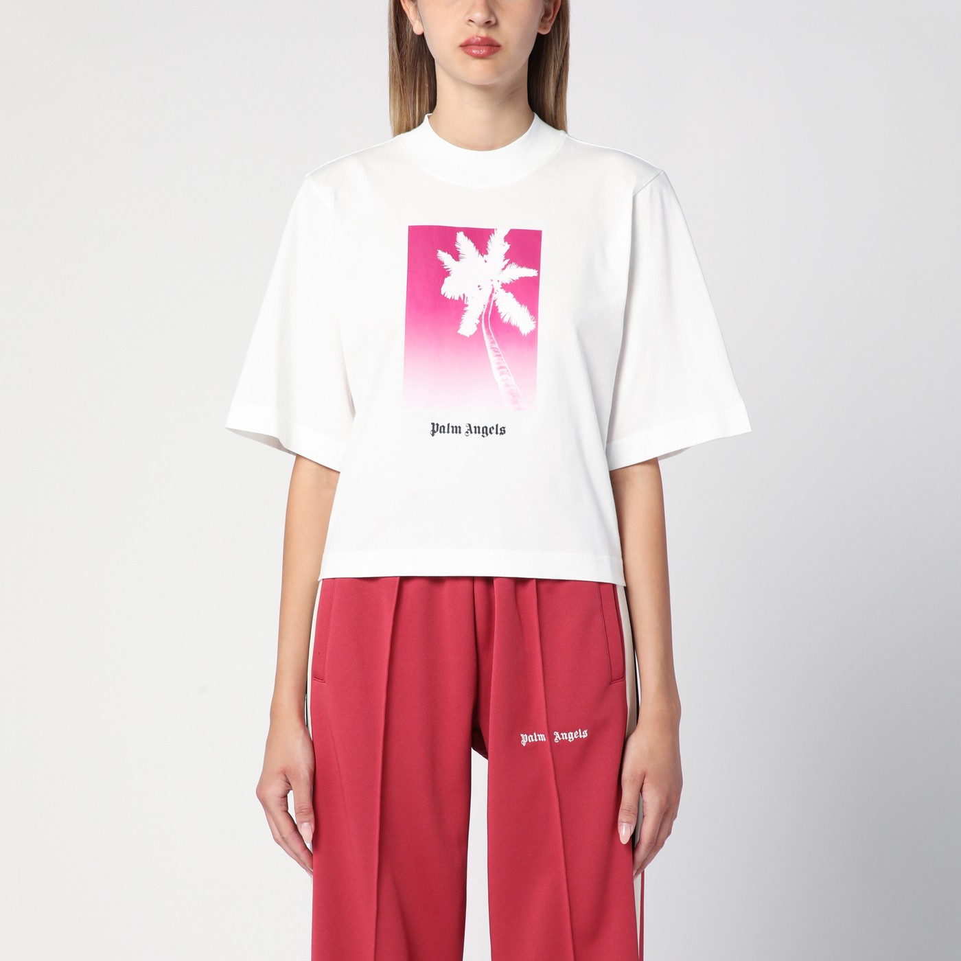 Palm Angels White T-shirt with logo print | TheDoubleF