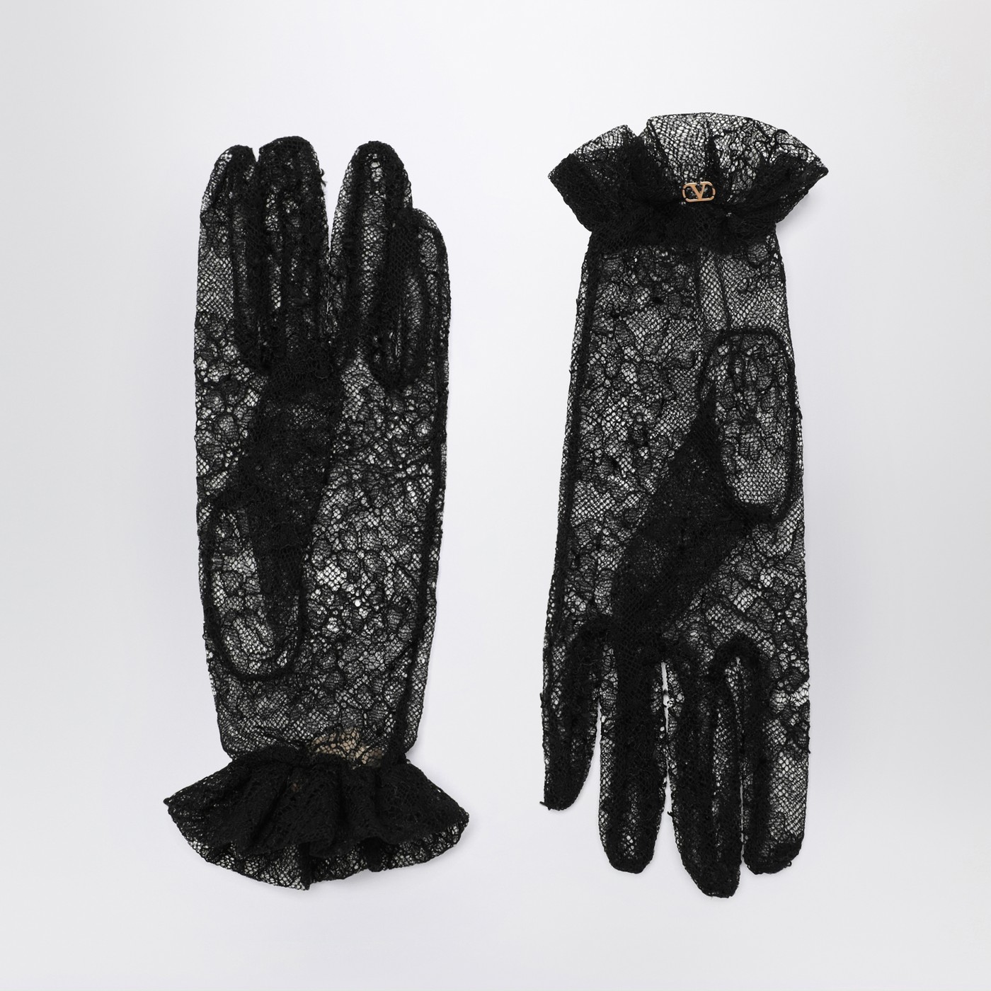 Valentino Garavani Black lace Vlogo Signature gloves | TheDoubleF