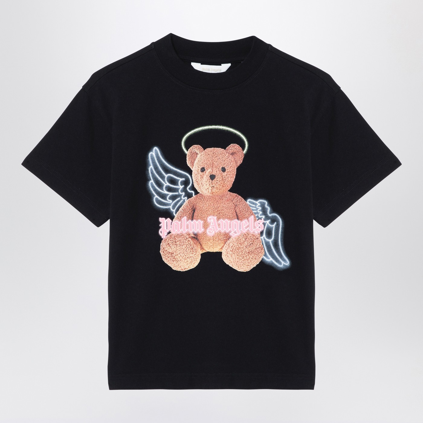 Palm Angels Black cotton T-shirt with logo print | TheDoubleF