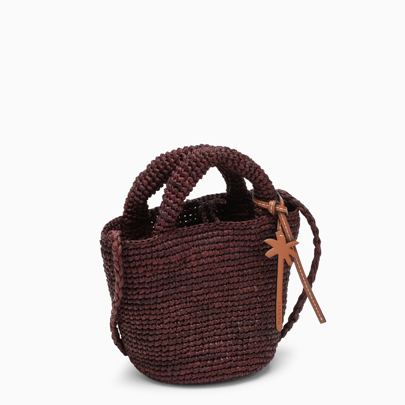 Manebí Mini chocolate-coloured bag in raffia | TheDoubleF